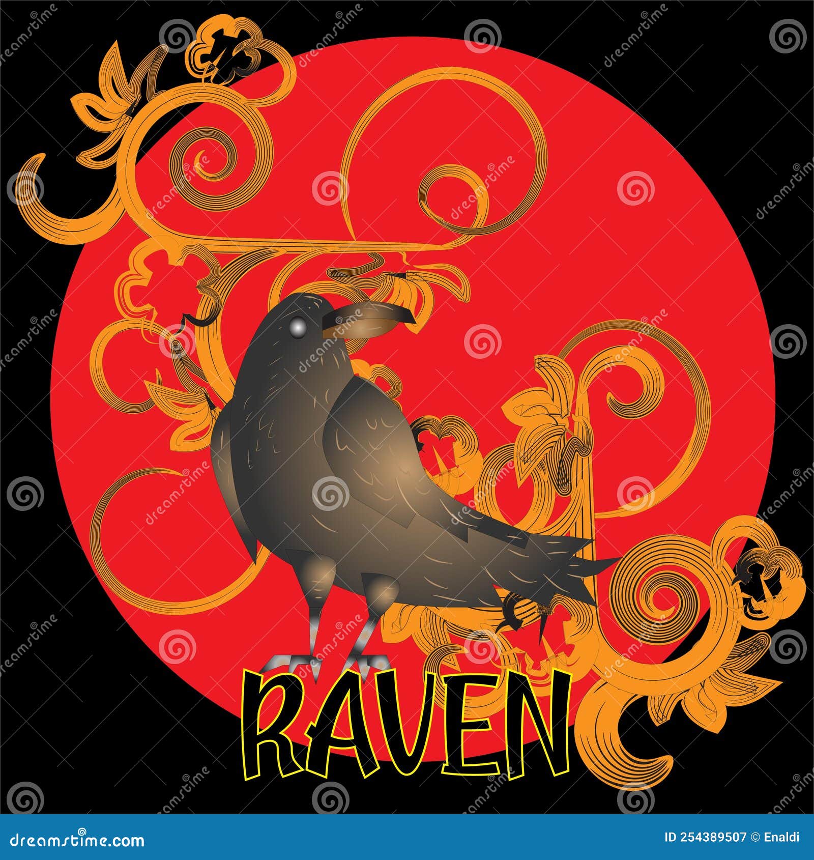 Raven Fantasy Art Swirl Vintage Vector Illustration Stock Vector ...
