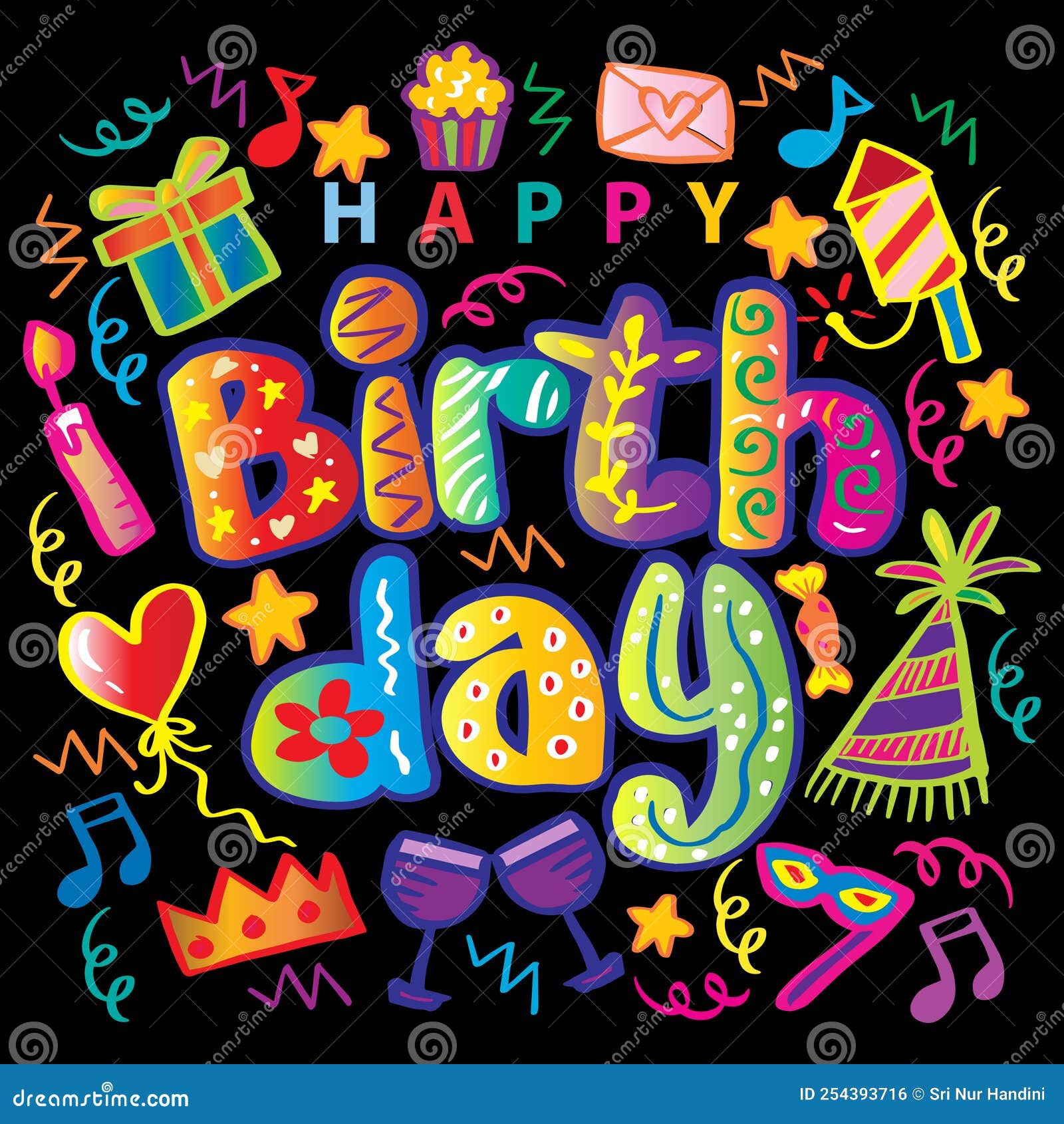 Happy Birthday Colorful Text. Hand Lettering Decorative Stock Vector ...