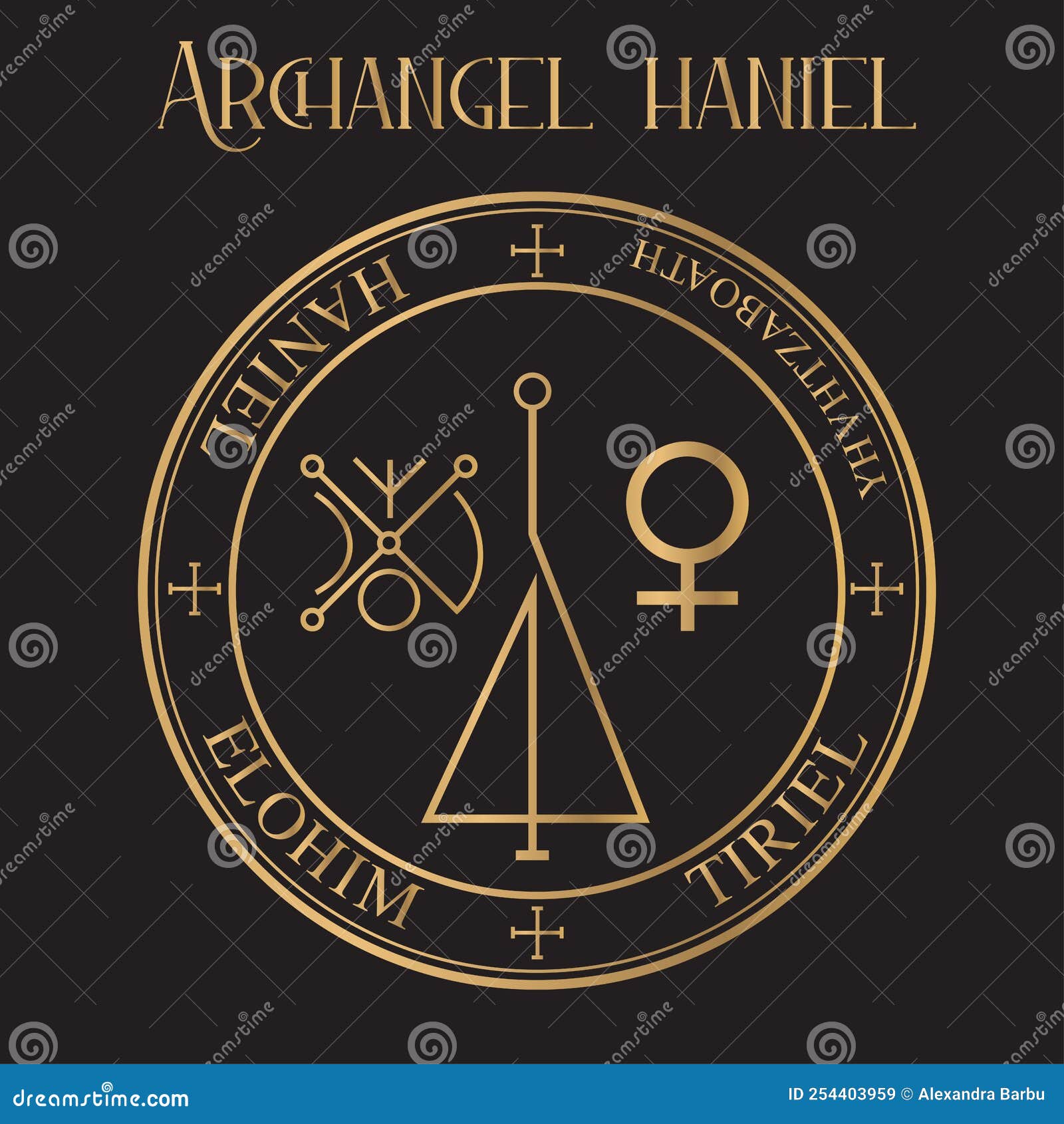 Archangel Haniel Venus Occult Gold Seal Stock Vector - Illustration of guardian, love: 254403959