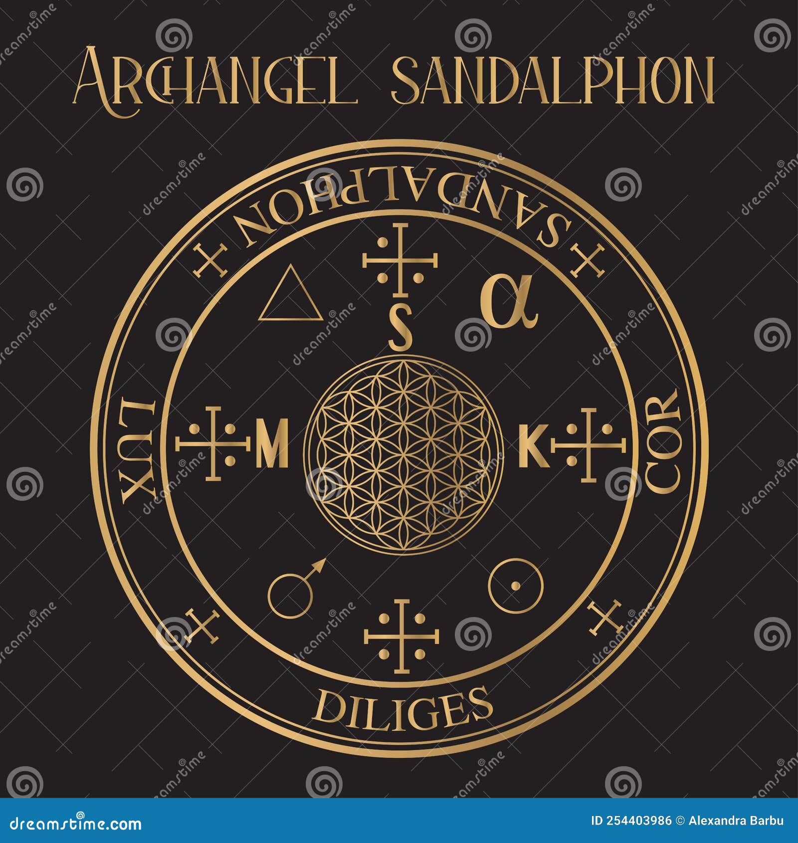Seal of Archangel Sandalphon, Gold Sigil Stock Vector - Illustration of ...