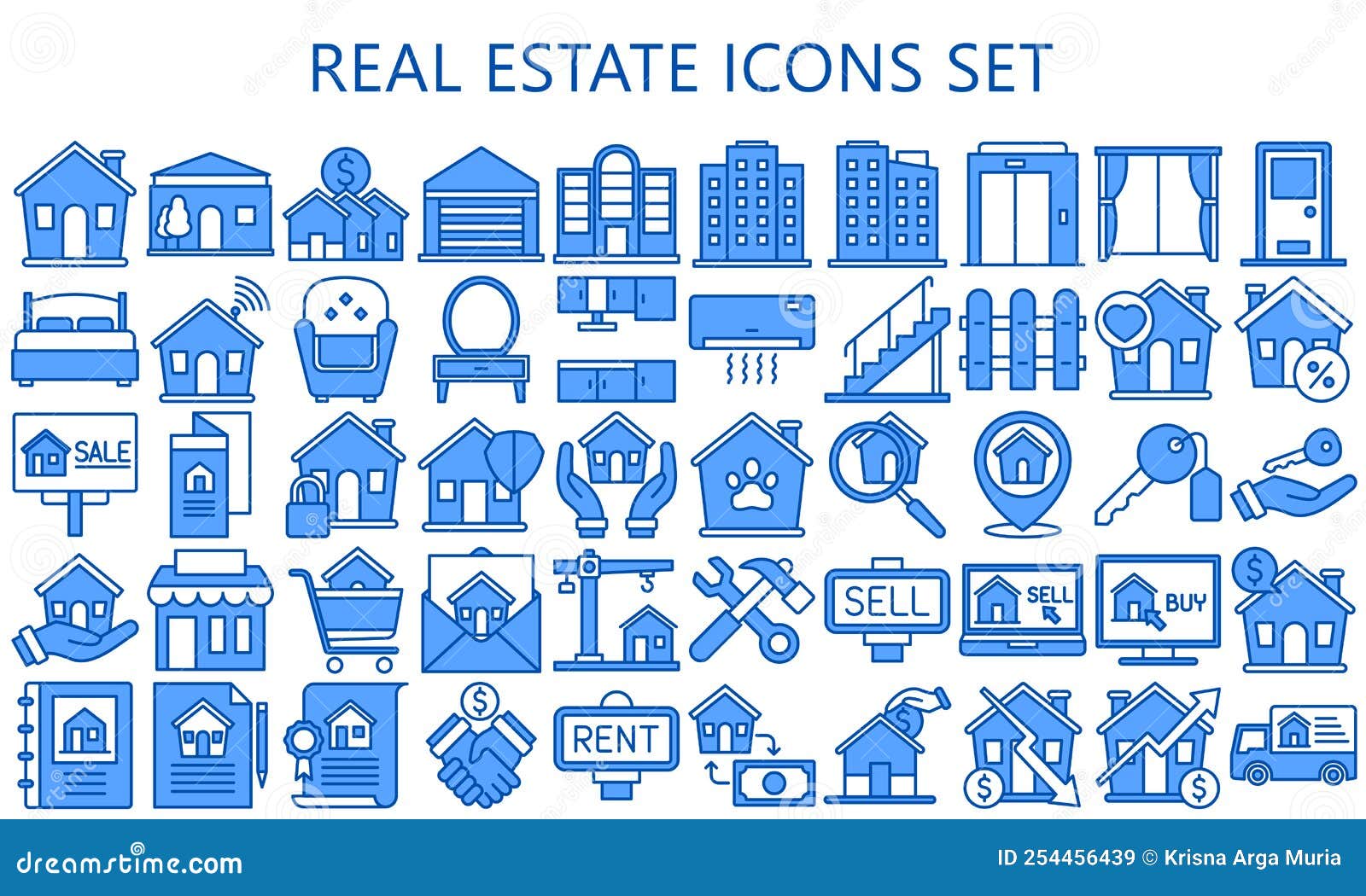 Real Estate Blue Color Icons Set Stock Vector - Illustration of office ...