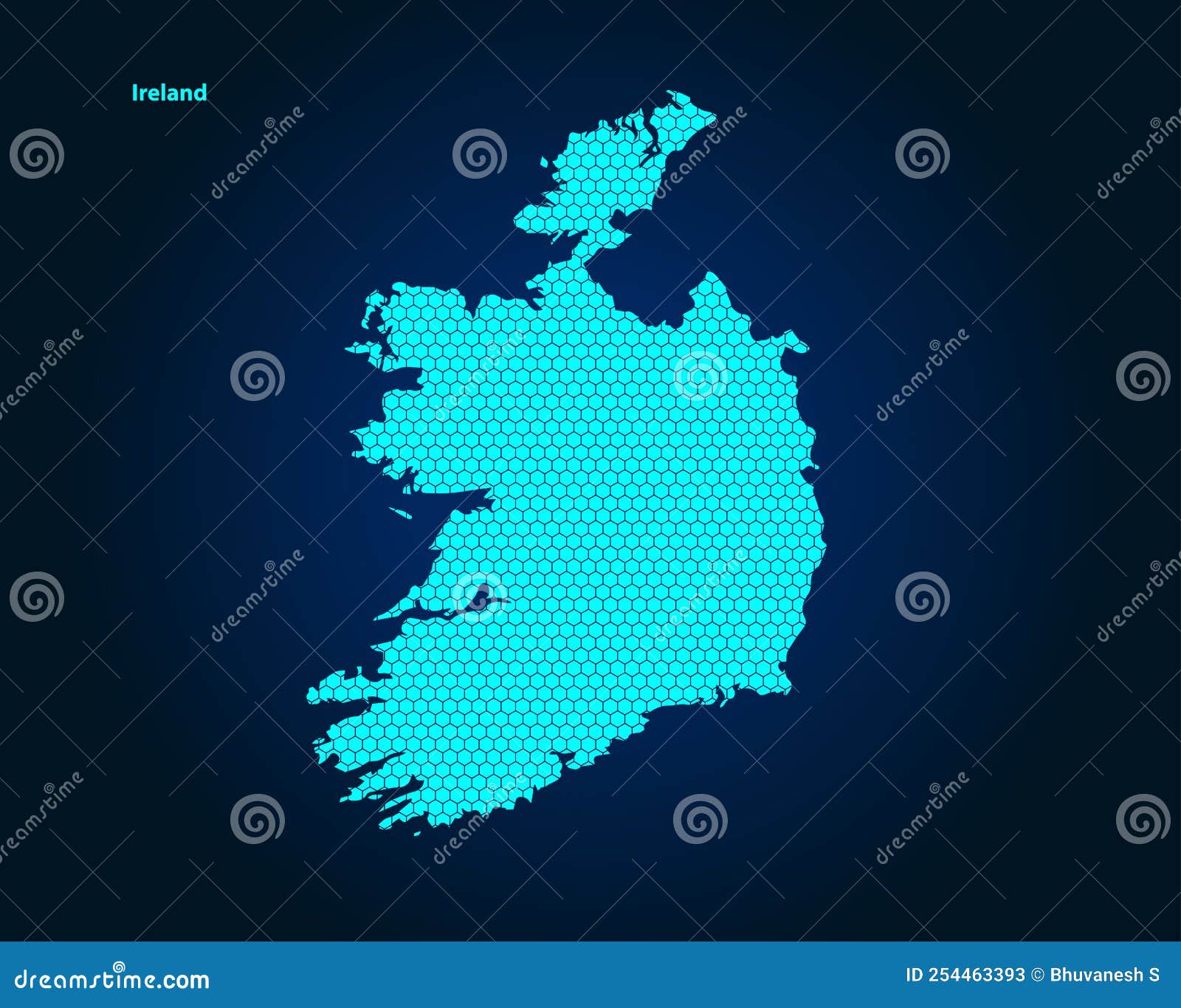 Honey Comb or Hexagon Textured Map of Ireland Country Isolated on Dark ...