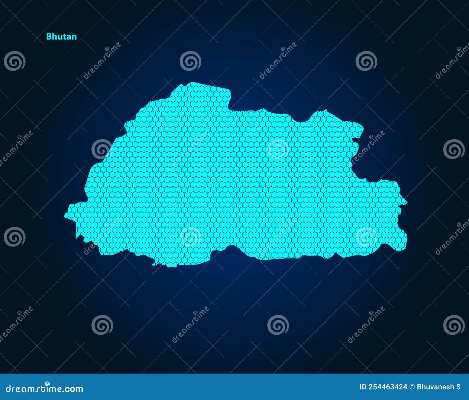 Honey Comb or Hexagon Textured Map of Bhutan Country Isolated on Dark ...