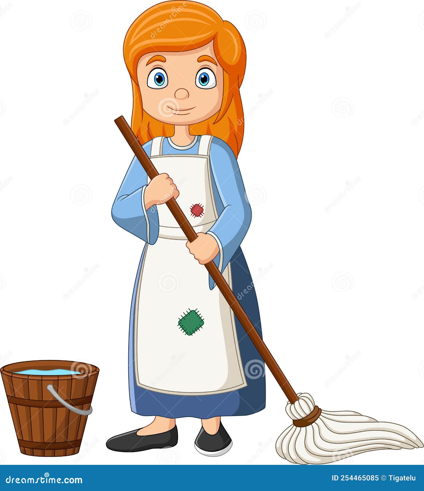 Cartoon Cinderella with Bucket and Mop Stock Vector - Illustration of ...