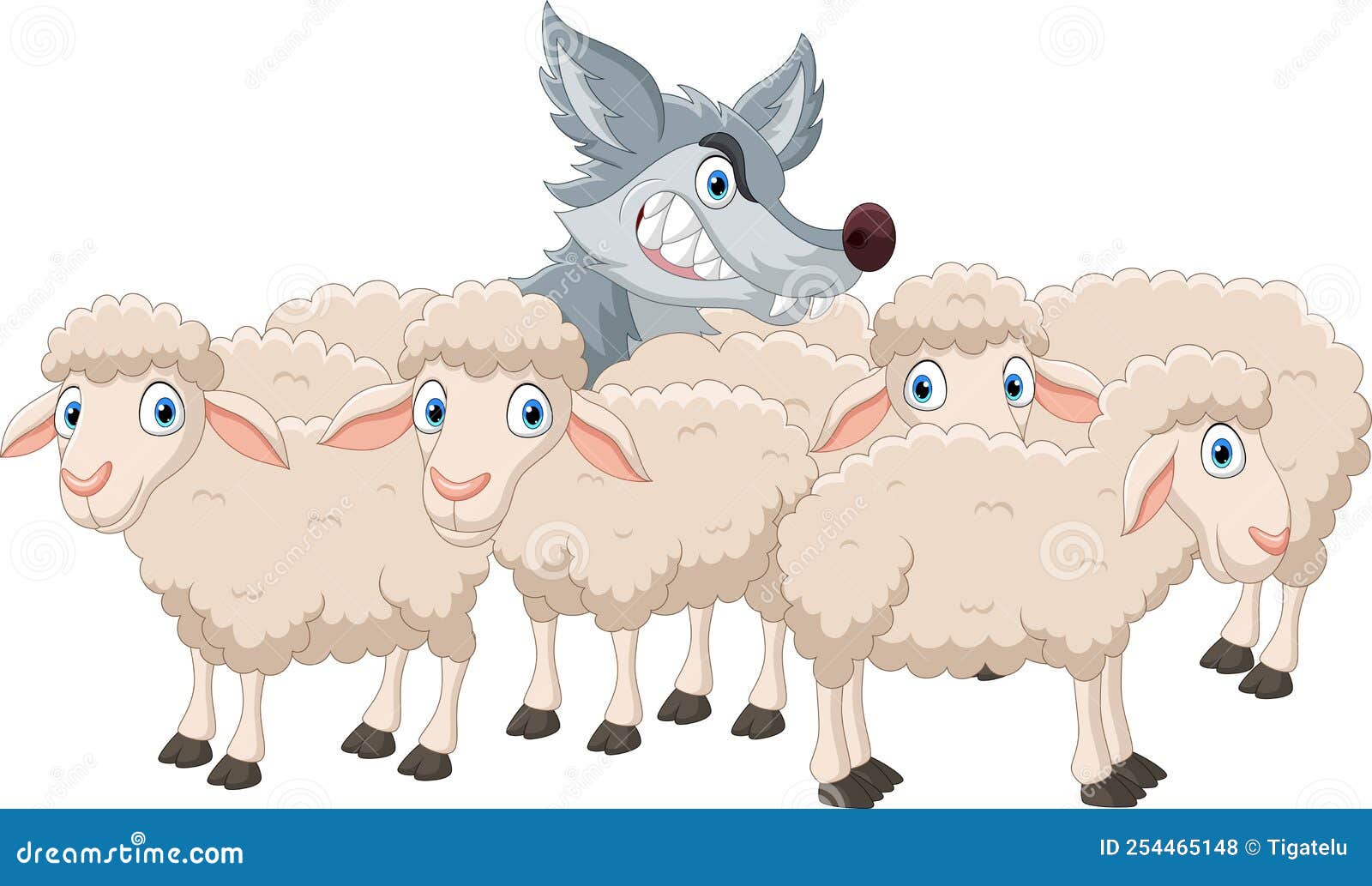 Cartoon Wolf with Sheep Flock Stock Vector - Illustration of disguise ...