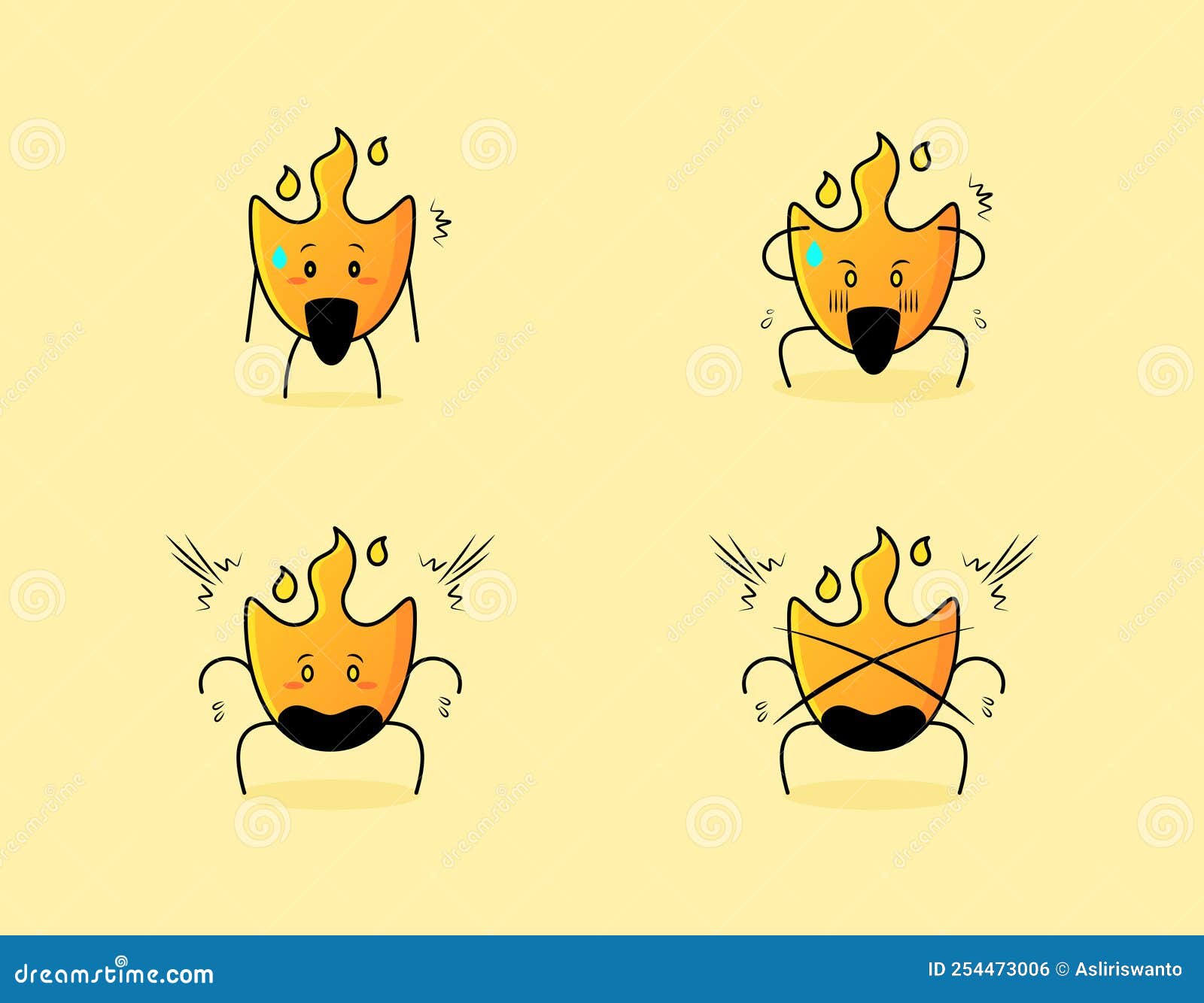 Collection of Cute Fire Cartoon Character with Shocked Expression Stock ...