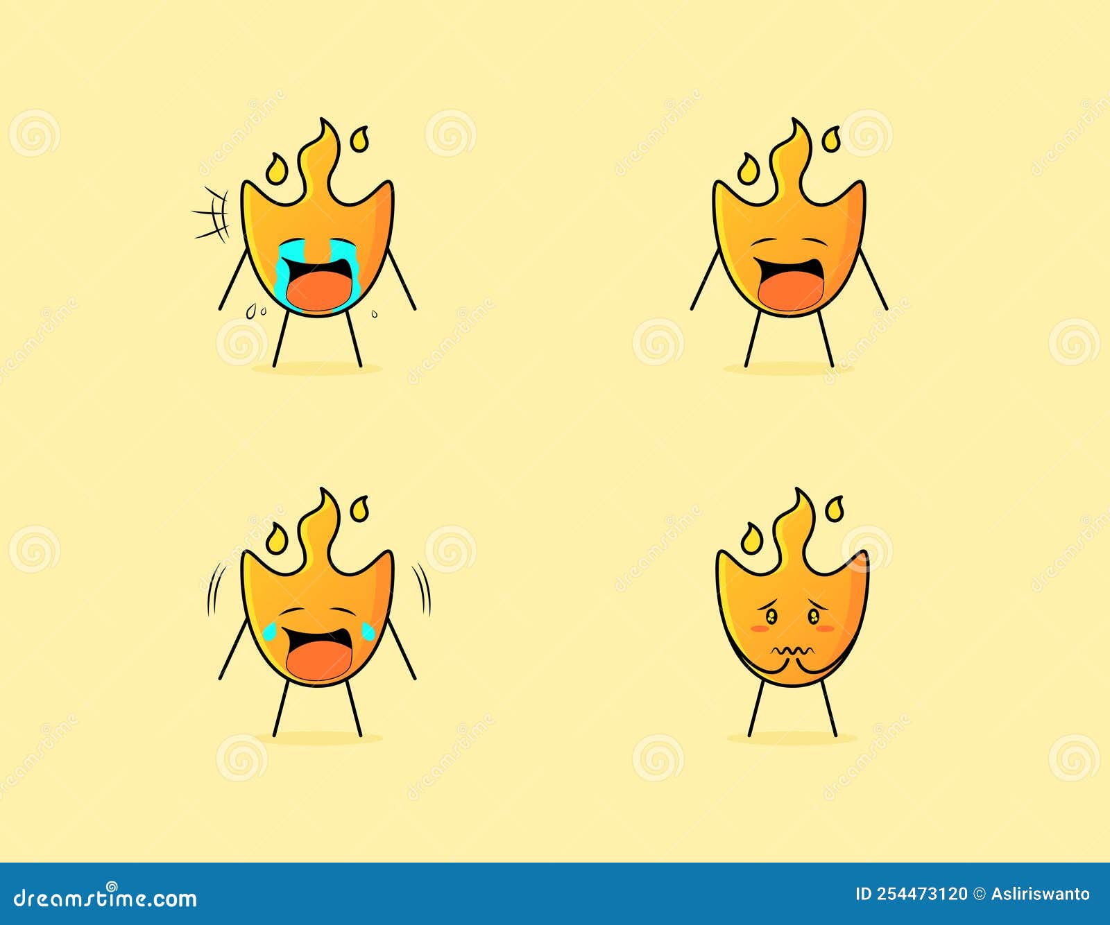 Collection of Cute Fire Cartoon Character with Crying and Sad ...