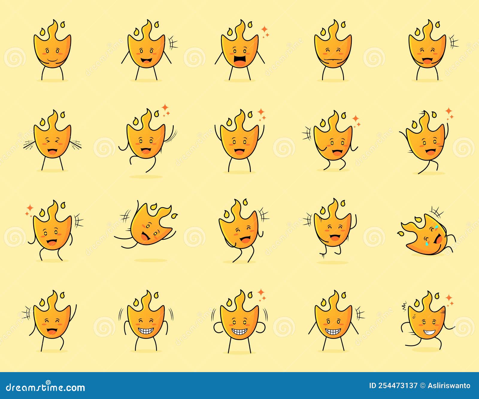 Collection of Cute Fire Cartoon Character with Happy and Smile ...