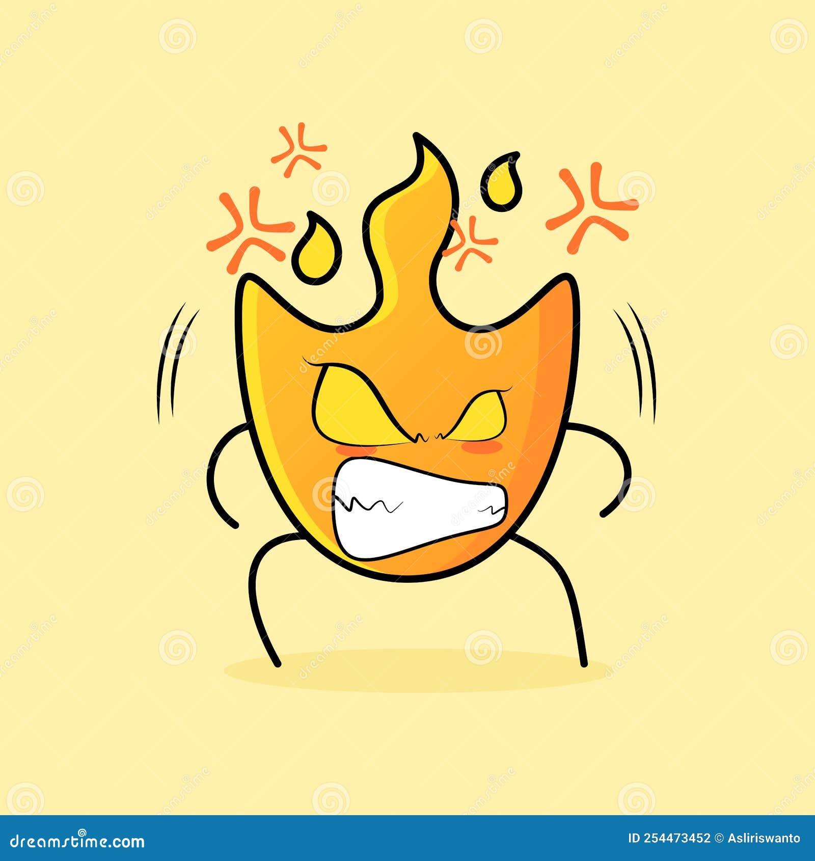 Cute Fire Cartoon with Angry Expression. Eyes Bulging and Teeth ...