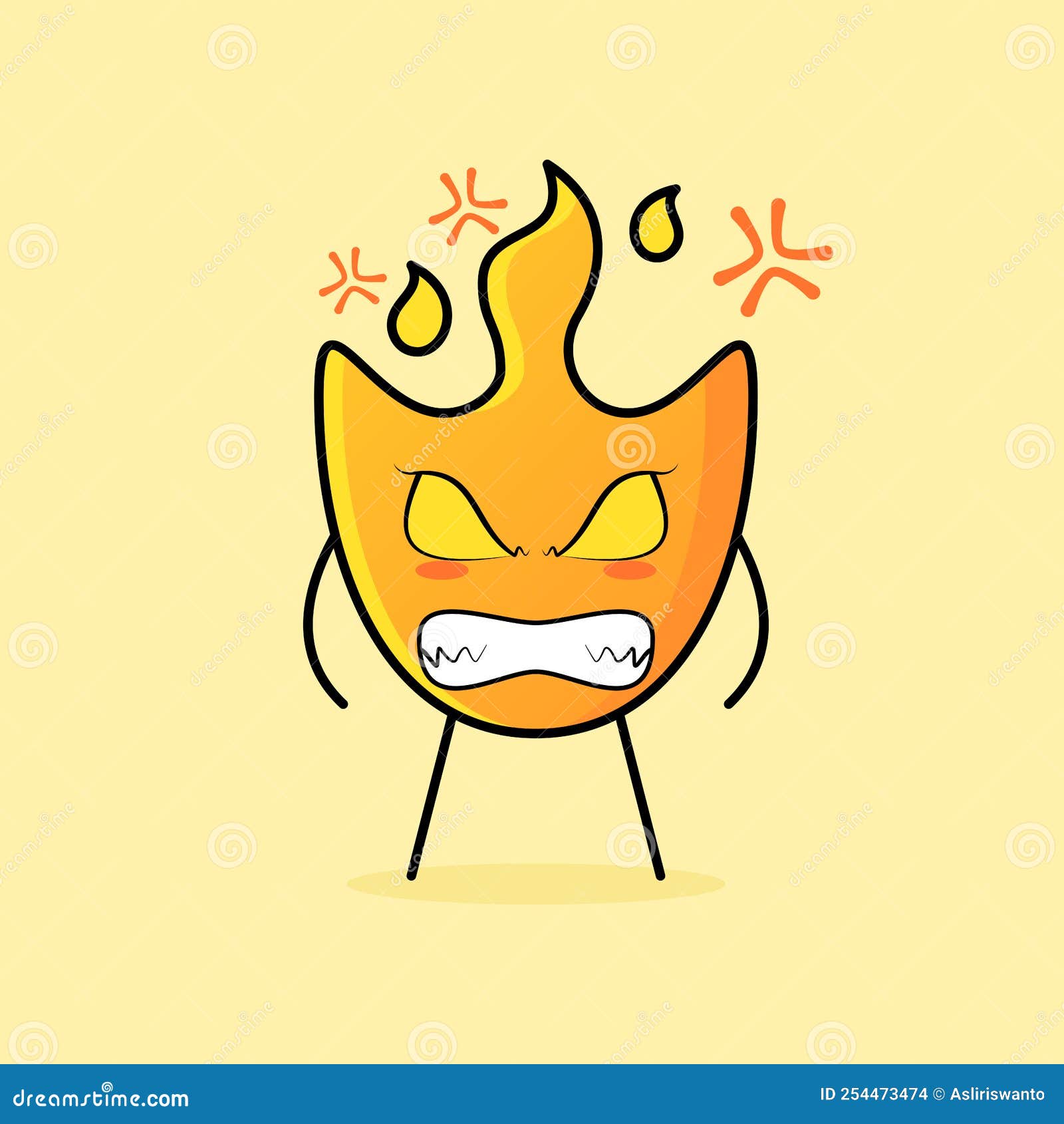 Cute Fire Cartoon with Angry Expression and Eyes Bulging. Element ...