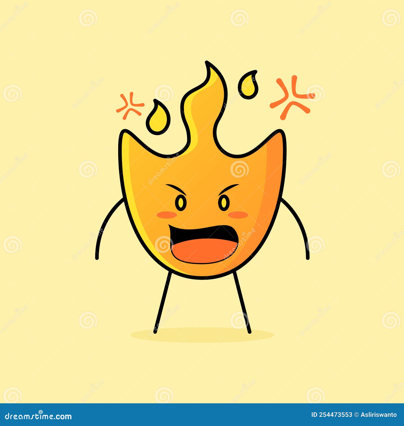 Cute Fire Cartoon with Angry Expression and Mouth Open. Element, Simple ...