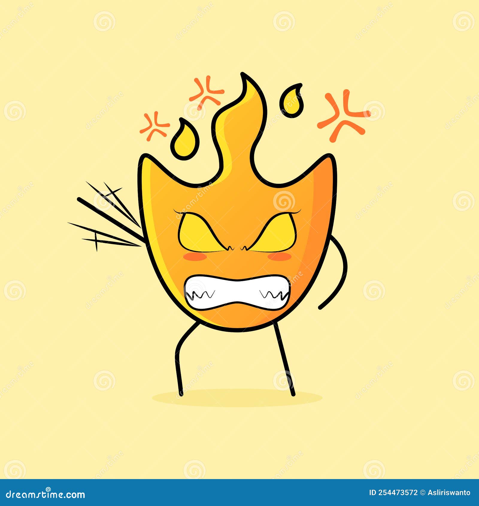 Cute Fire Cartoon with Very Angry Expression.hand Shaking, Eyes Bulging ...