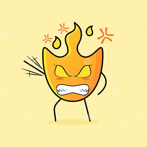 Cute Fire Cartoon with Very Angry Expression.hand Shaking, Eyes Bulging ...