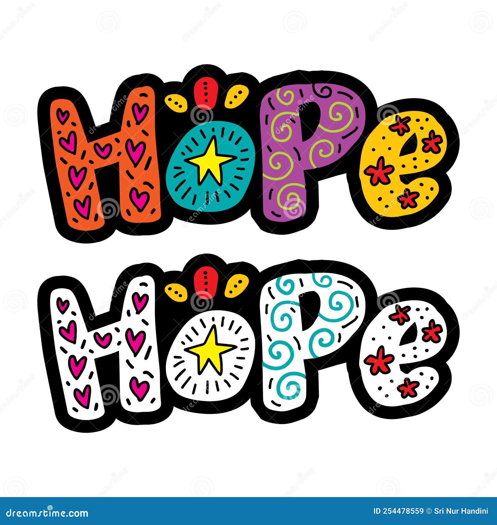 Hope Word Hand Lettering Decorative. Stock Illustration - Illustration ...