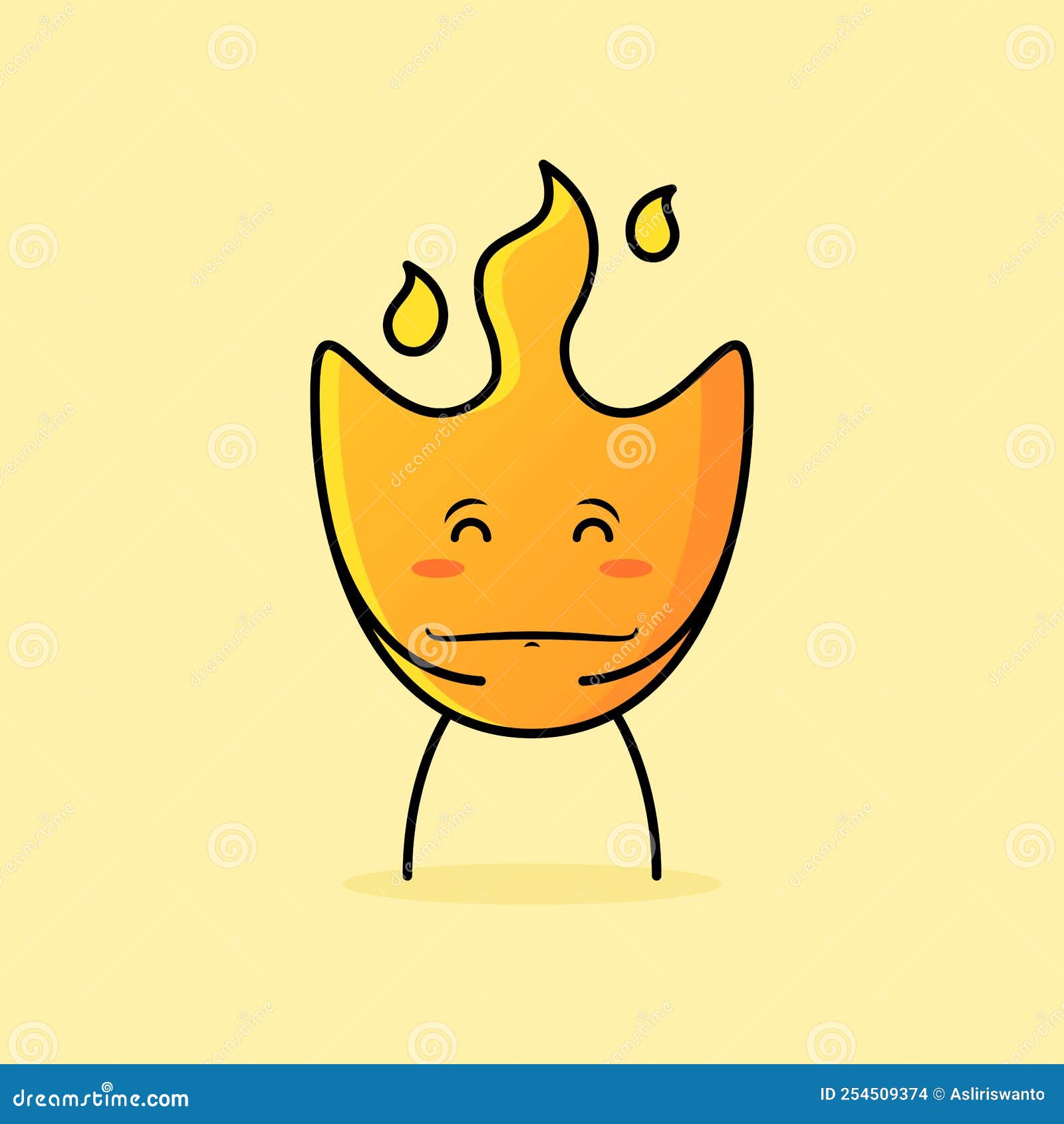 Cute Fire Cartoon with Happy Expression. Close Eyes, Both Hands on ...