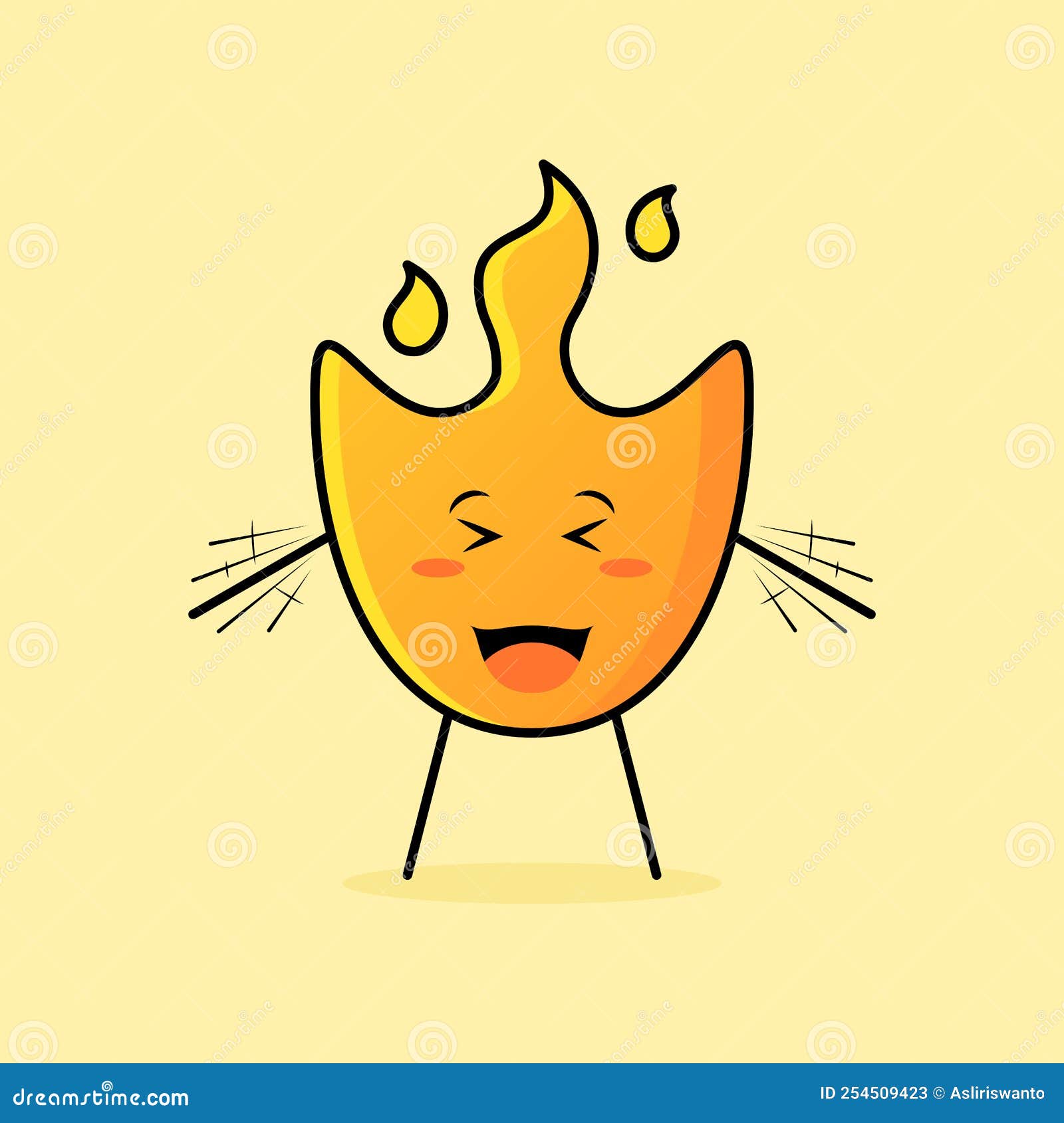 Cute Fire Cartoon with Happy Expression. Close Eyes, Mouth Open and ...