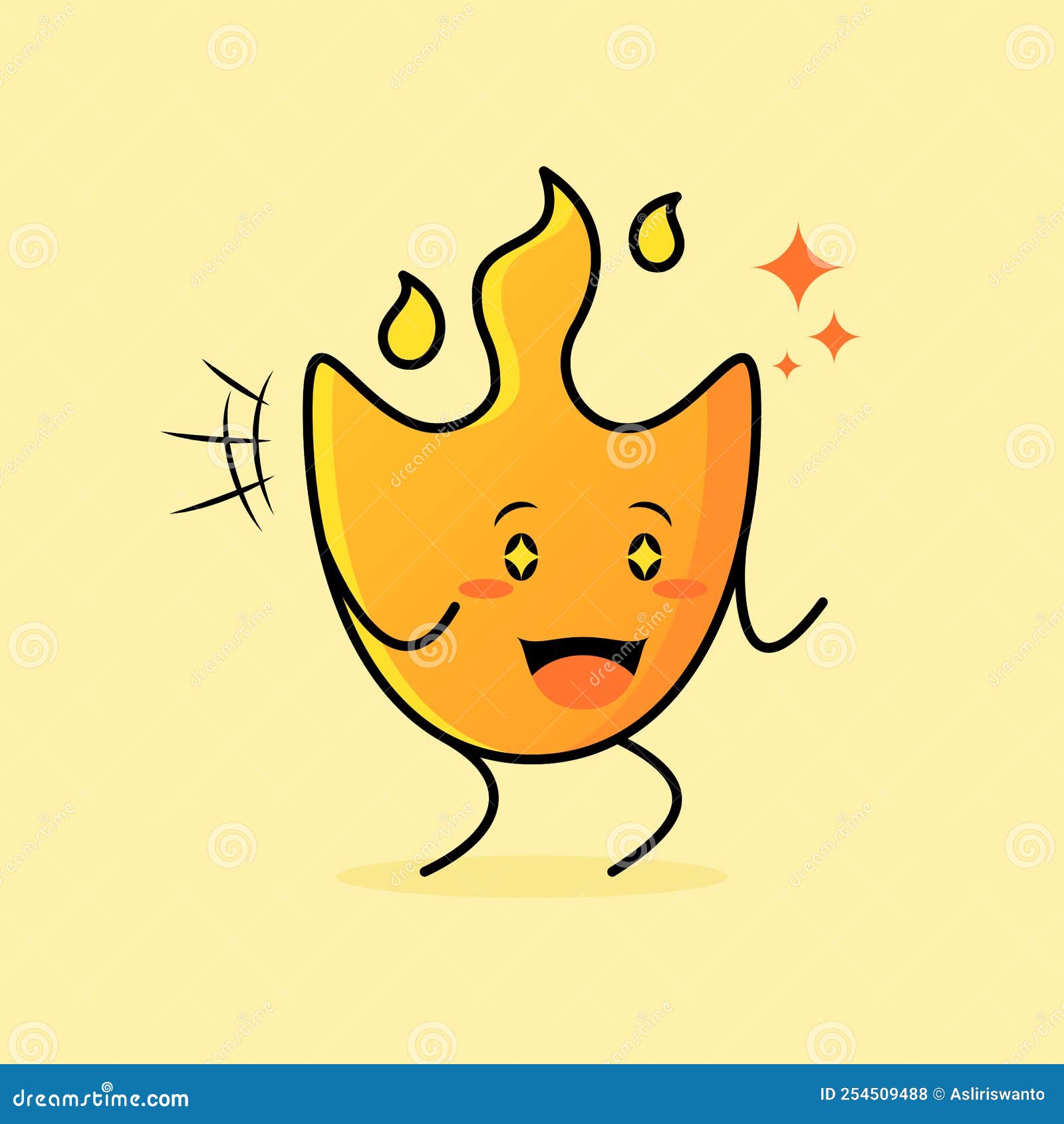 Cute Fire Cartoon with Happy Expression. Two Hands Clenched and ...