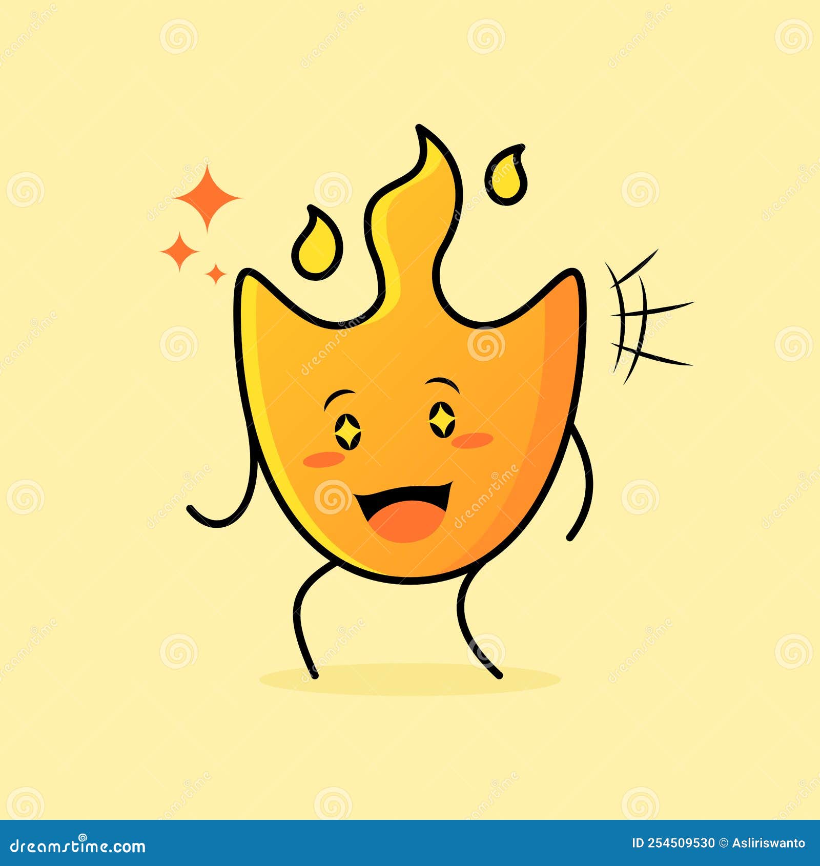 Cute Fire Cartoon with Happy Expression. Mouth Open and Sparkling Eyes ...