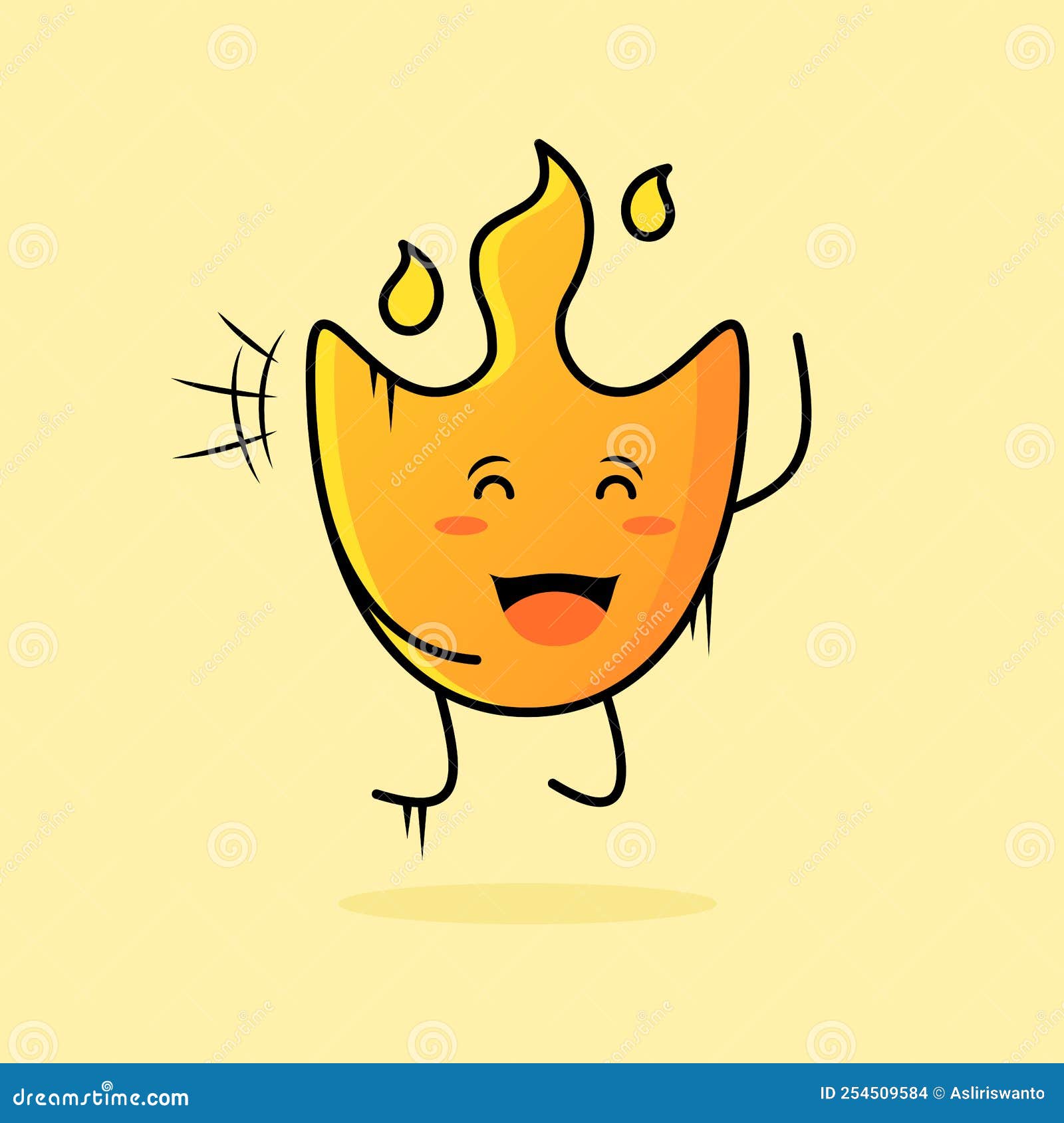 Cute Fire Cartoon with Smile and Happy Expression. Jump, Close Eyes and ...
