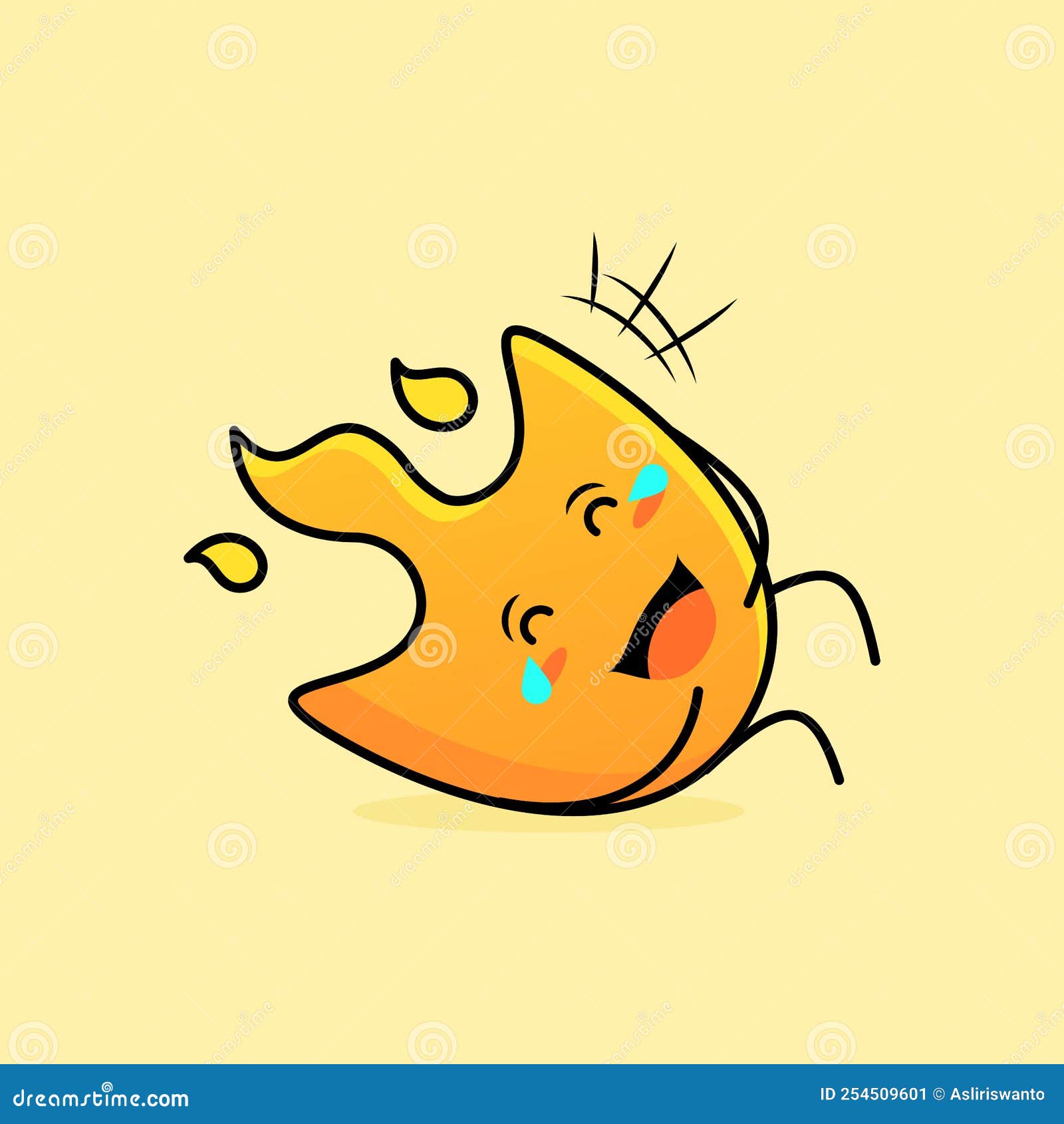 Cute Fire Cartoon with Happy Expression. Lie Down, Close Eyes and Tears ...