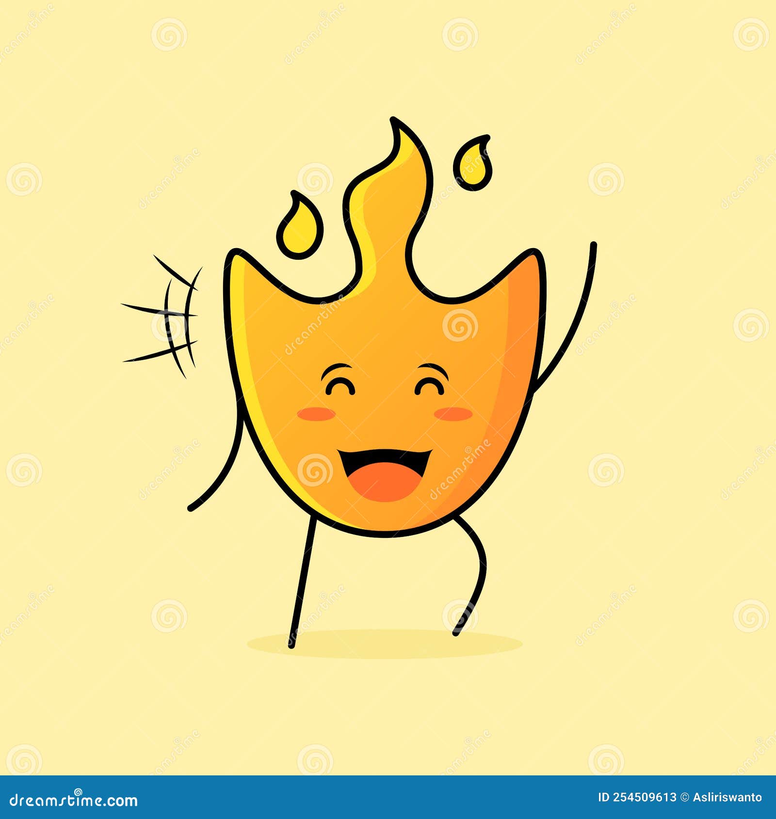 Cute Fire Cartoon with Smile and Happy Expression. Close Eyes and One ...