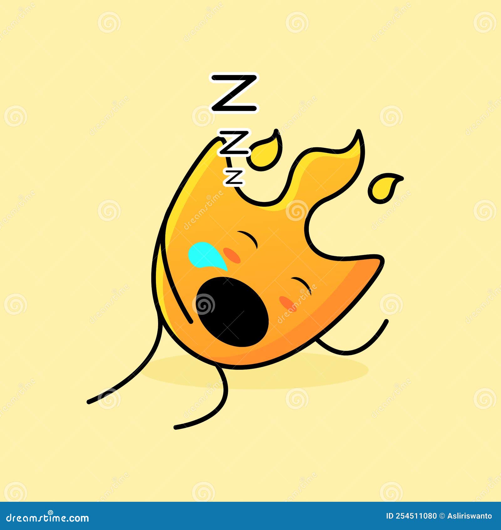 Cute Fire Cartoon with Sleep Expression. Orange and Yellow Stock Vector ...
