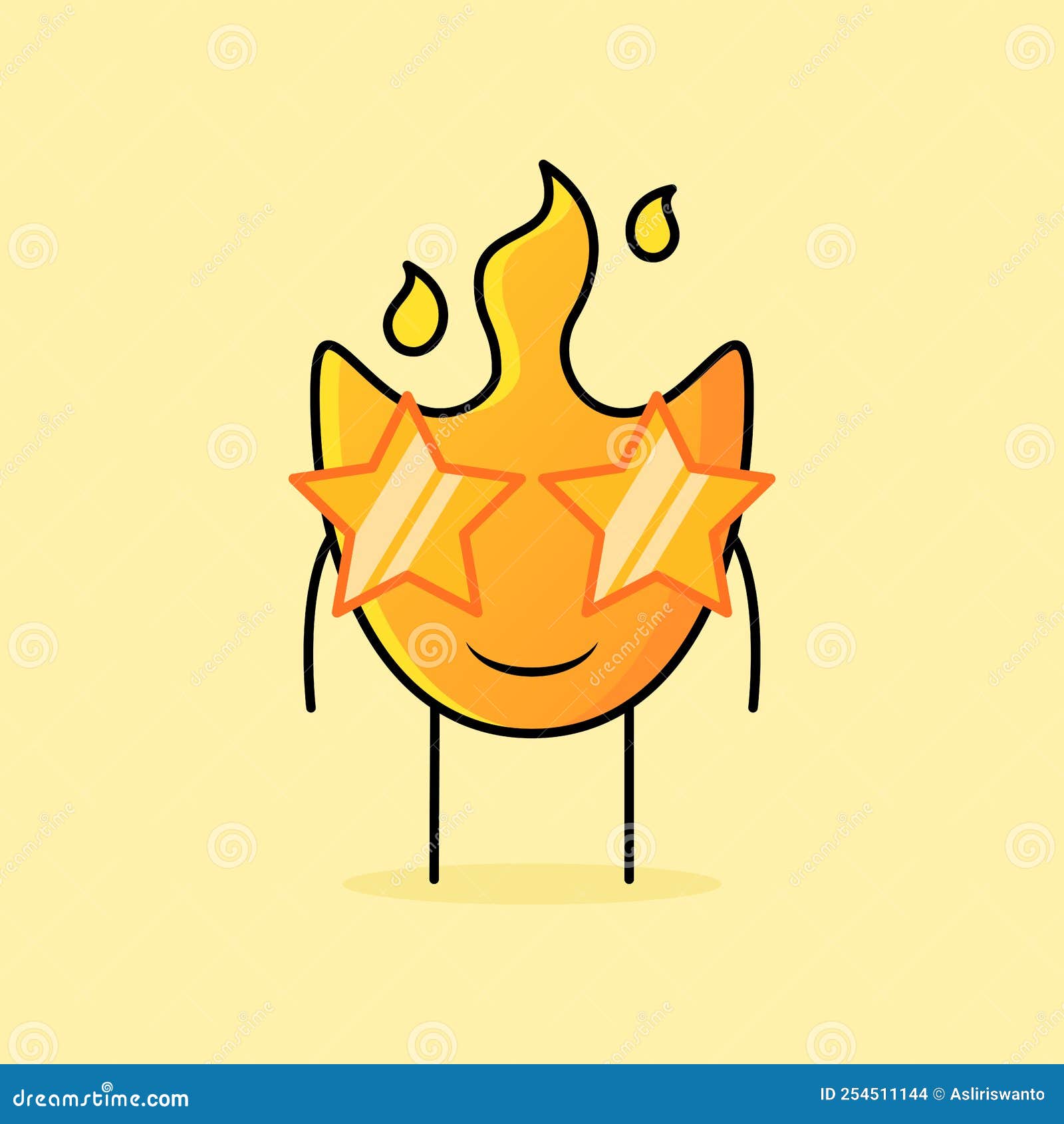 Cute Fire Cartoon with Smile Expression and Stars Eyeglasses. Orange ...