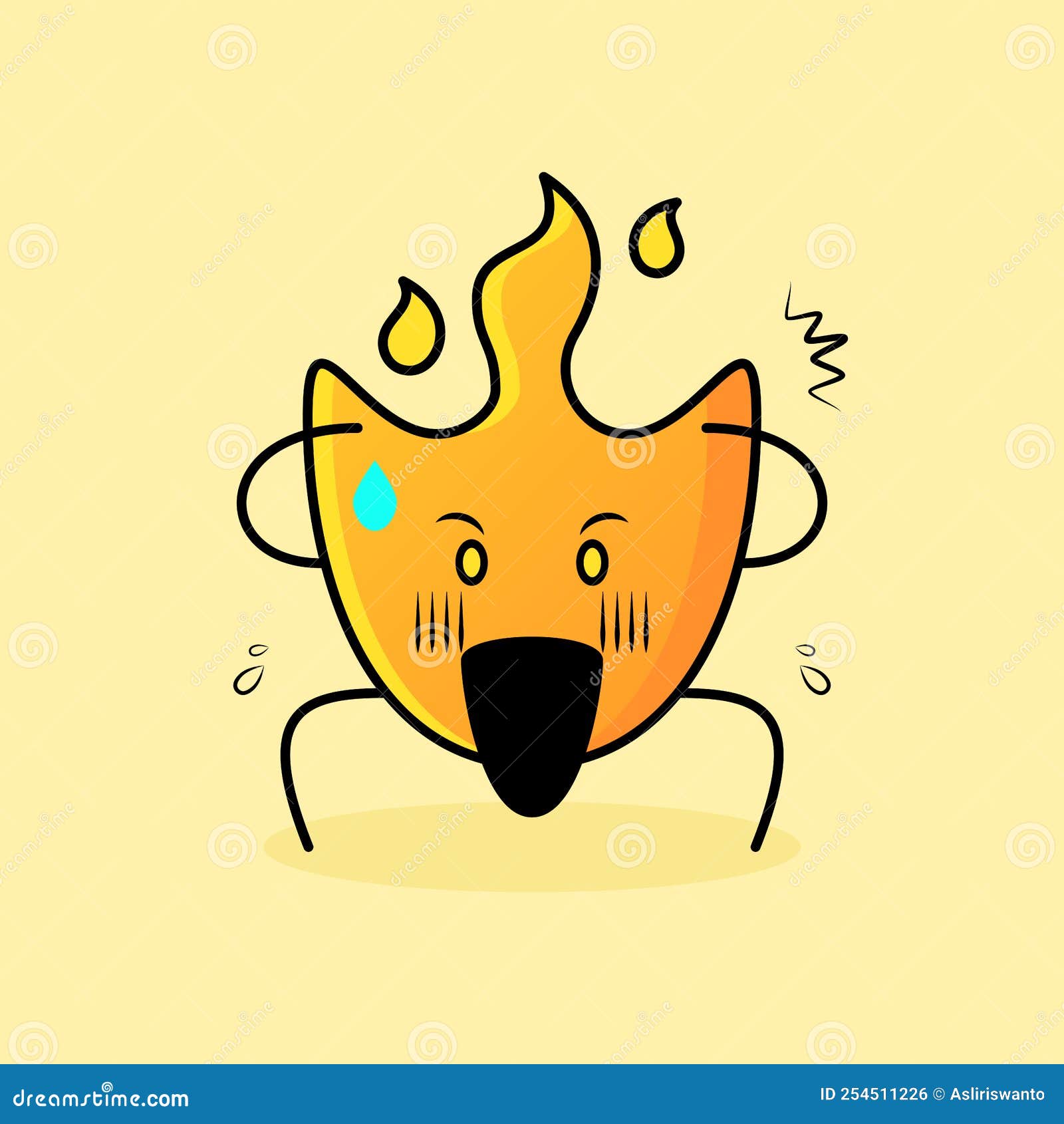 Cute Fire Cartoon with Shocked Expression. Hands on Head and Mouth Open ...
