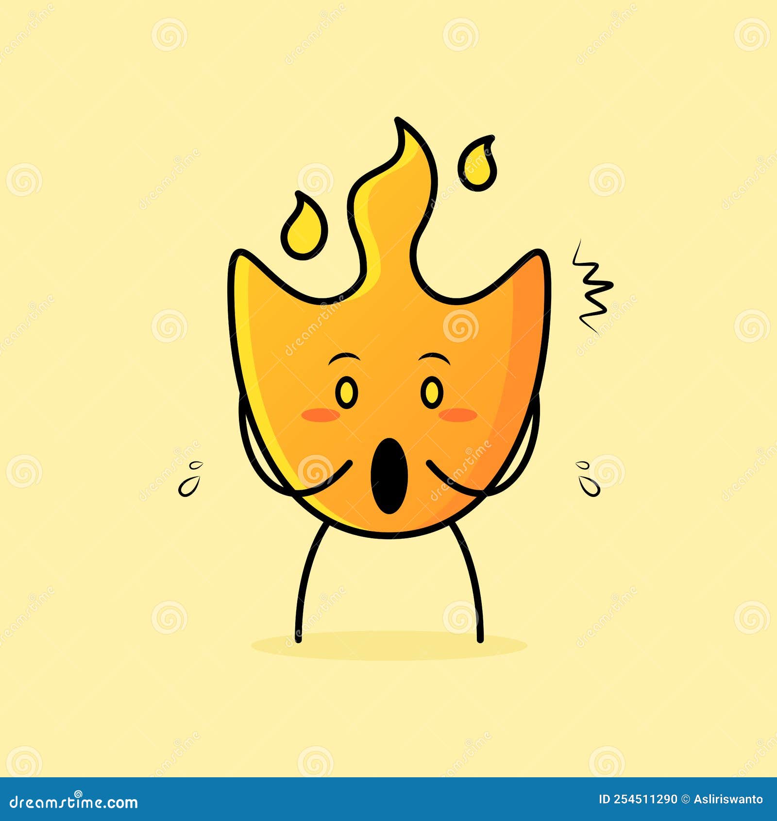 Cute Fire Cartoon with Surprised Expression and Mouth Open. Yellow and ...