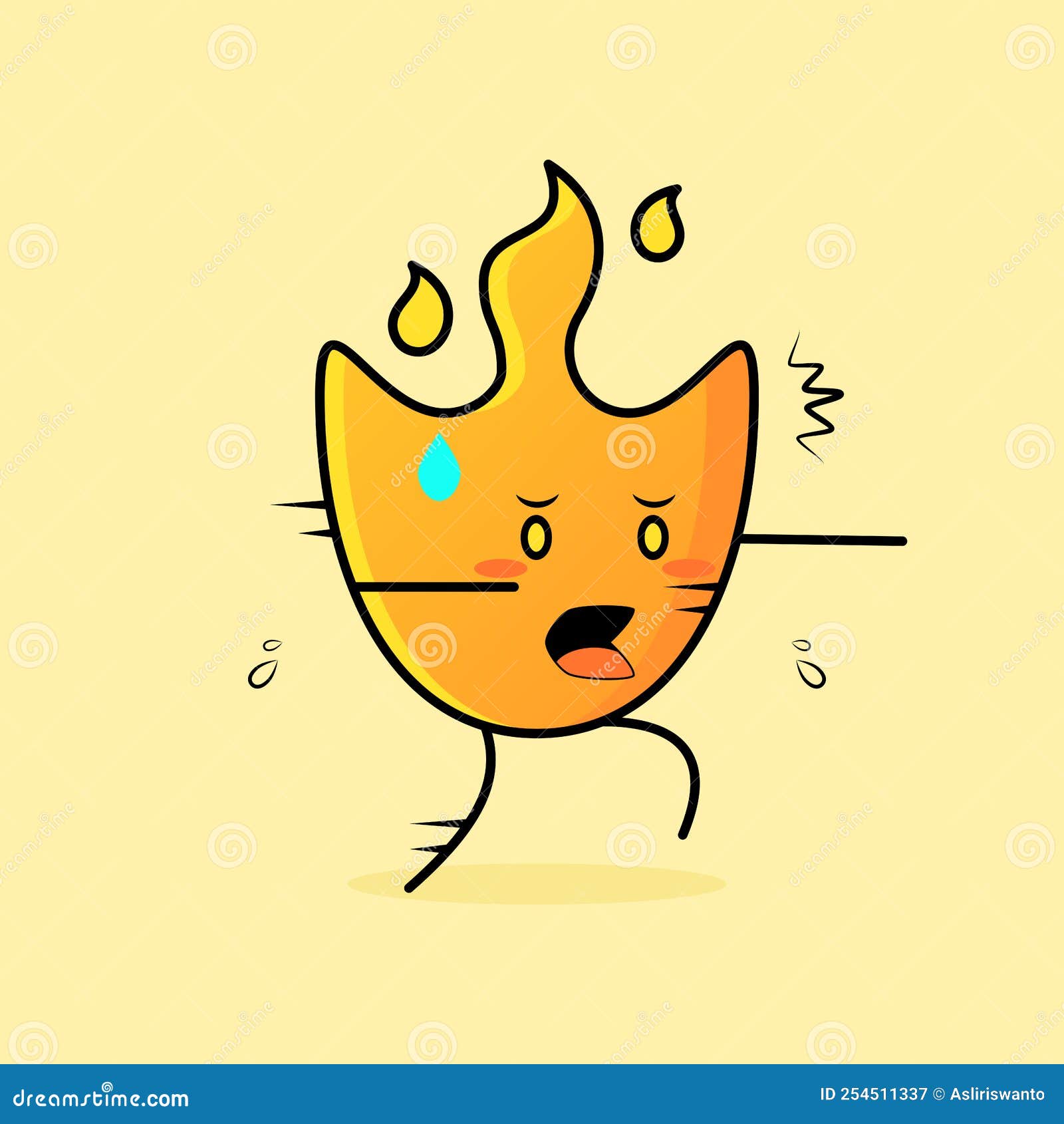 Cute Fire Cartoon with Afraid Expression and Run. Orange and Yellow ...