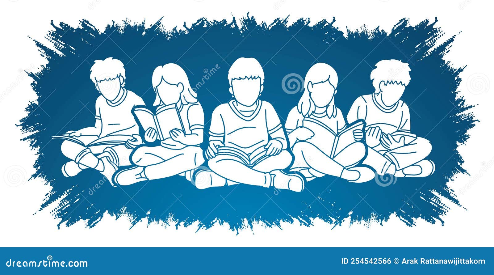 Group of Children Reading Books Cartoon Graphic Vector Stock Vector ...