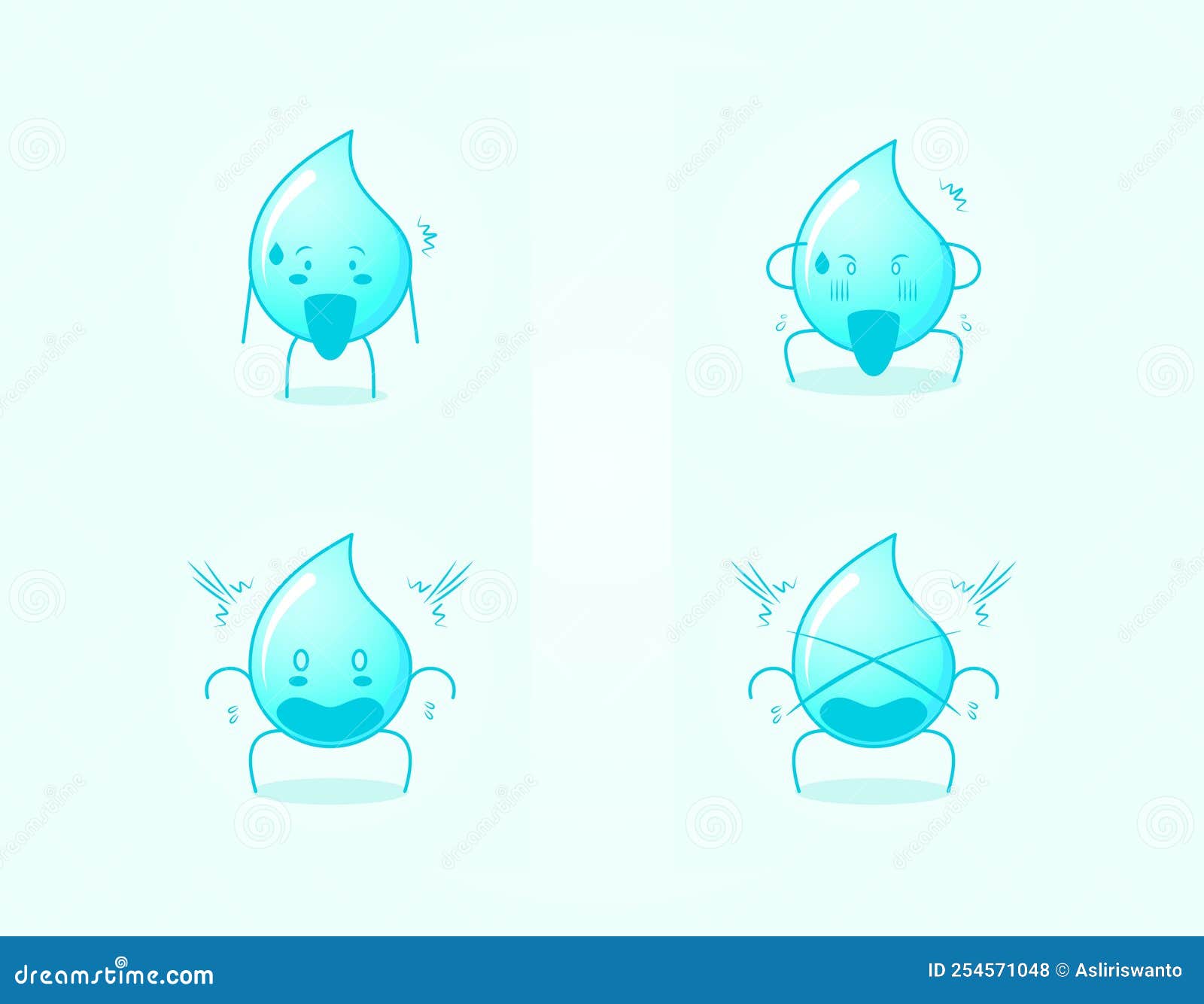 Collection of Cute Water Cartoon Character with Shocked Expression ...