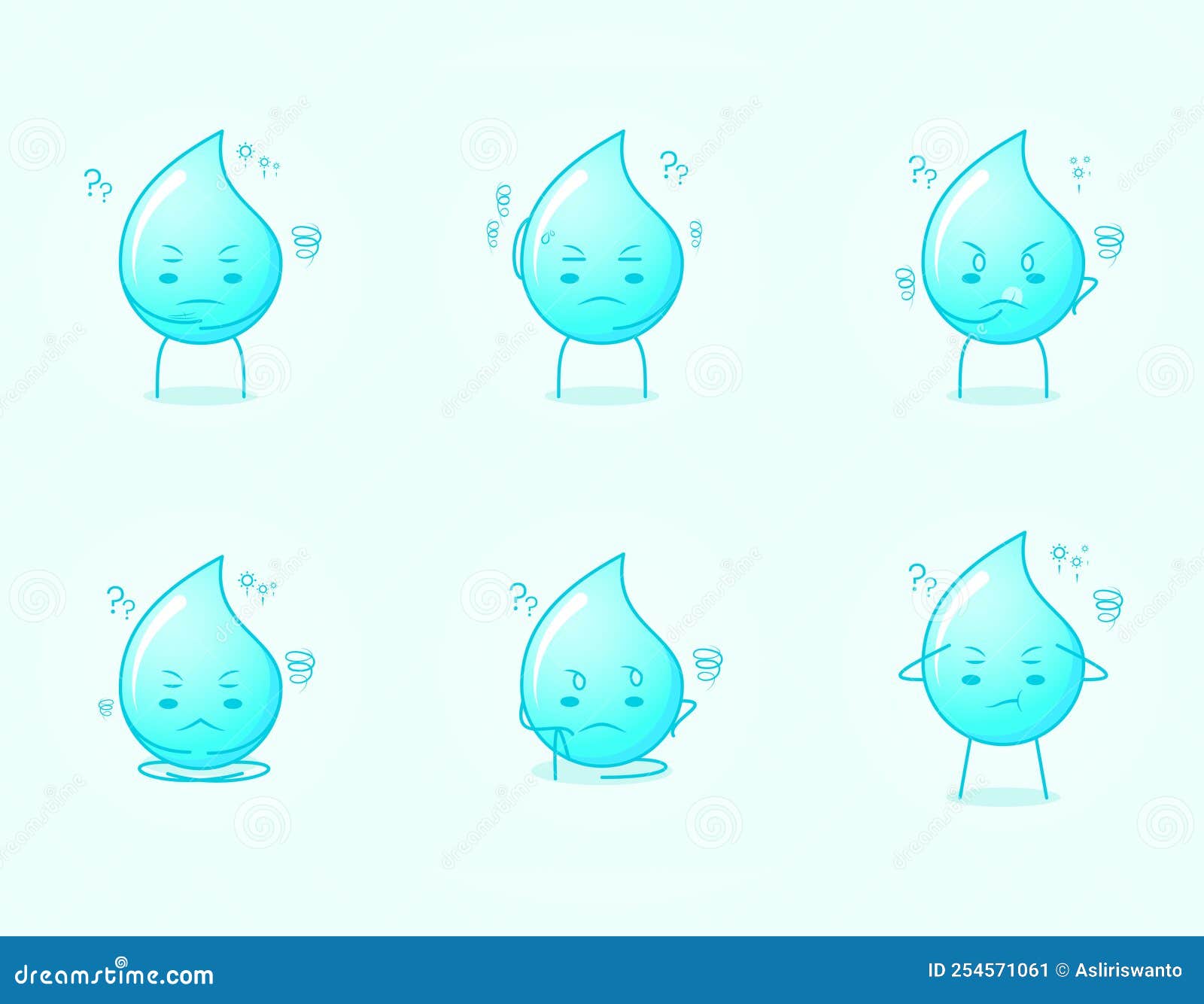 Collection of Cute Water Cartoon Character with Thinking Expression ...