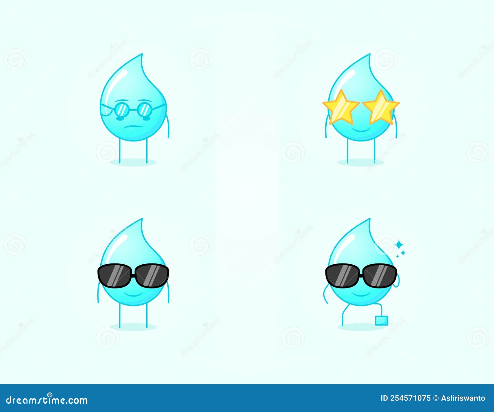 Collection of Cute Water Cartoon Character with Serious, Smile and ...