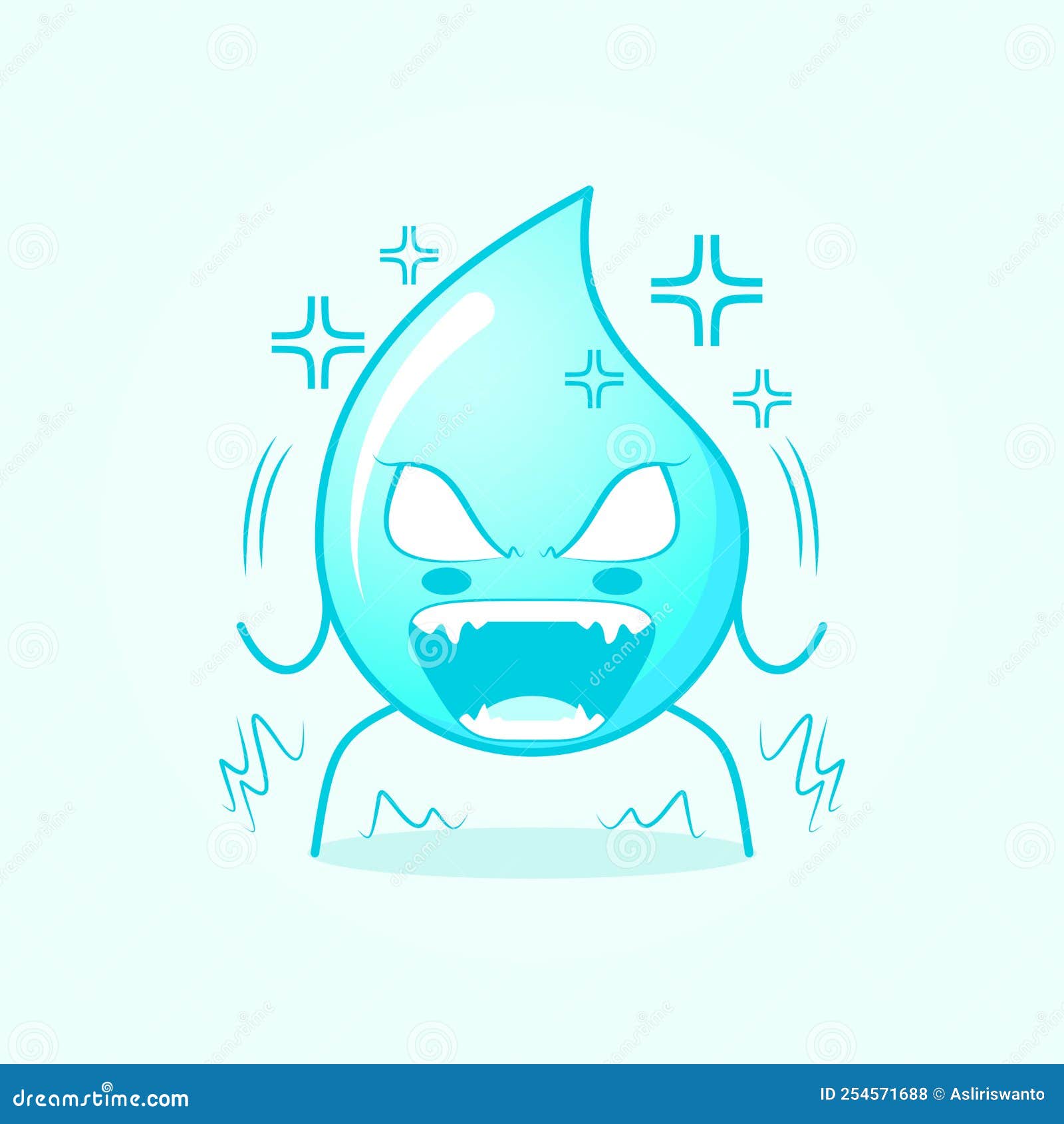 Cute Water Cartoon With Very Angry Expression. Mouth Open And Eyes ...