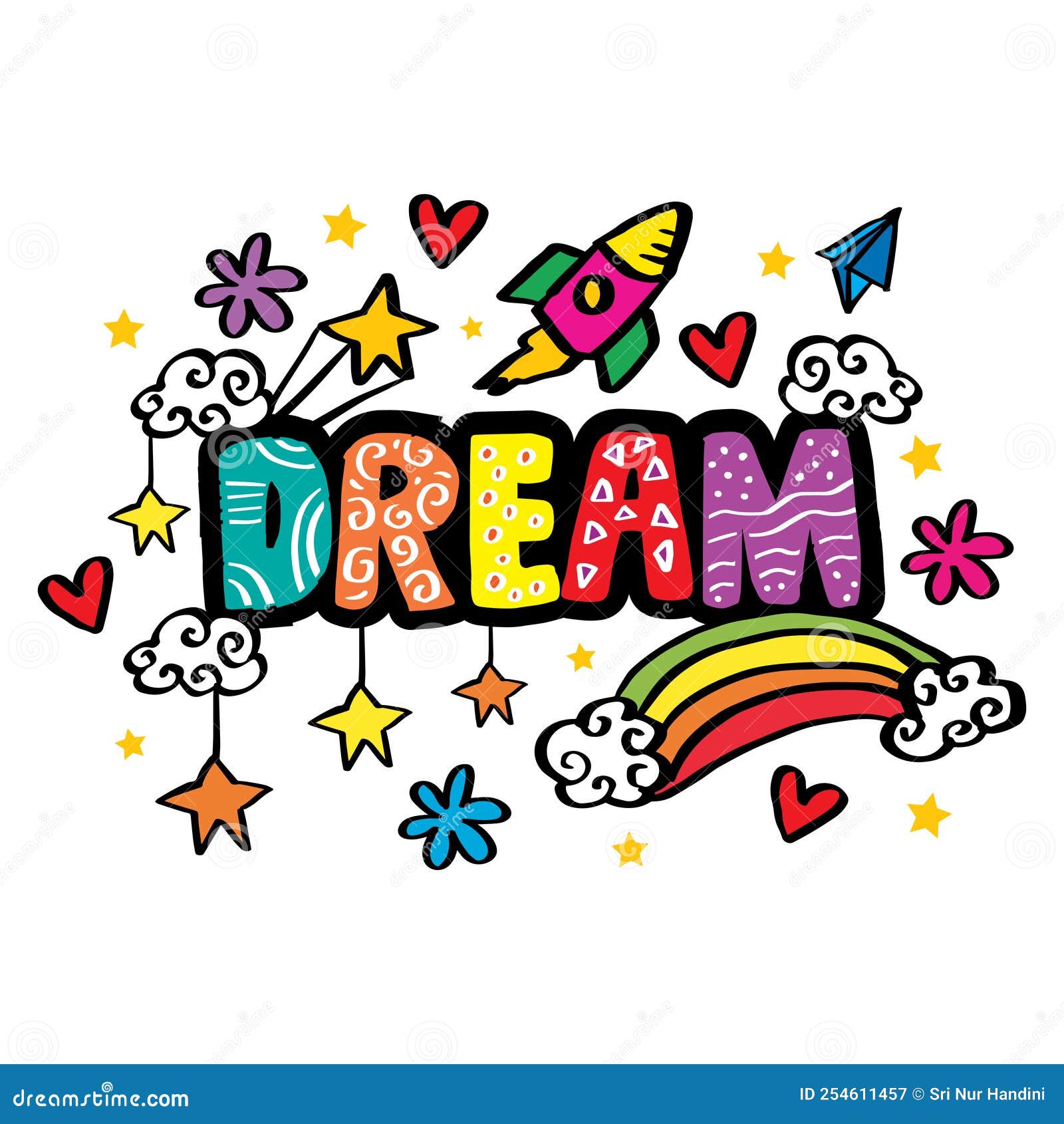 Dream Word Hand Lettering Decorative. Stock Vector - Illustration of ...