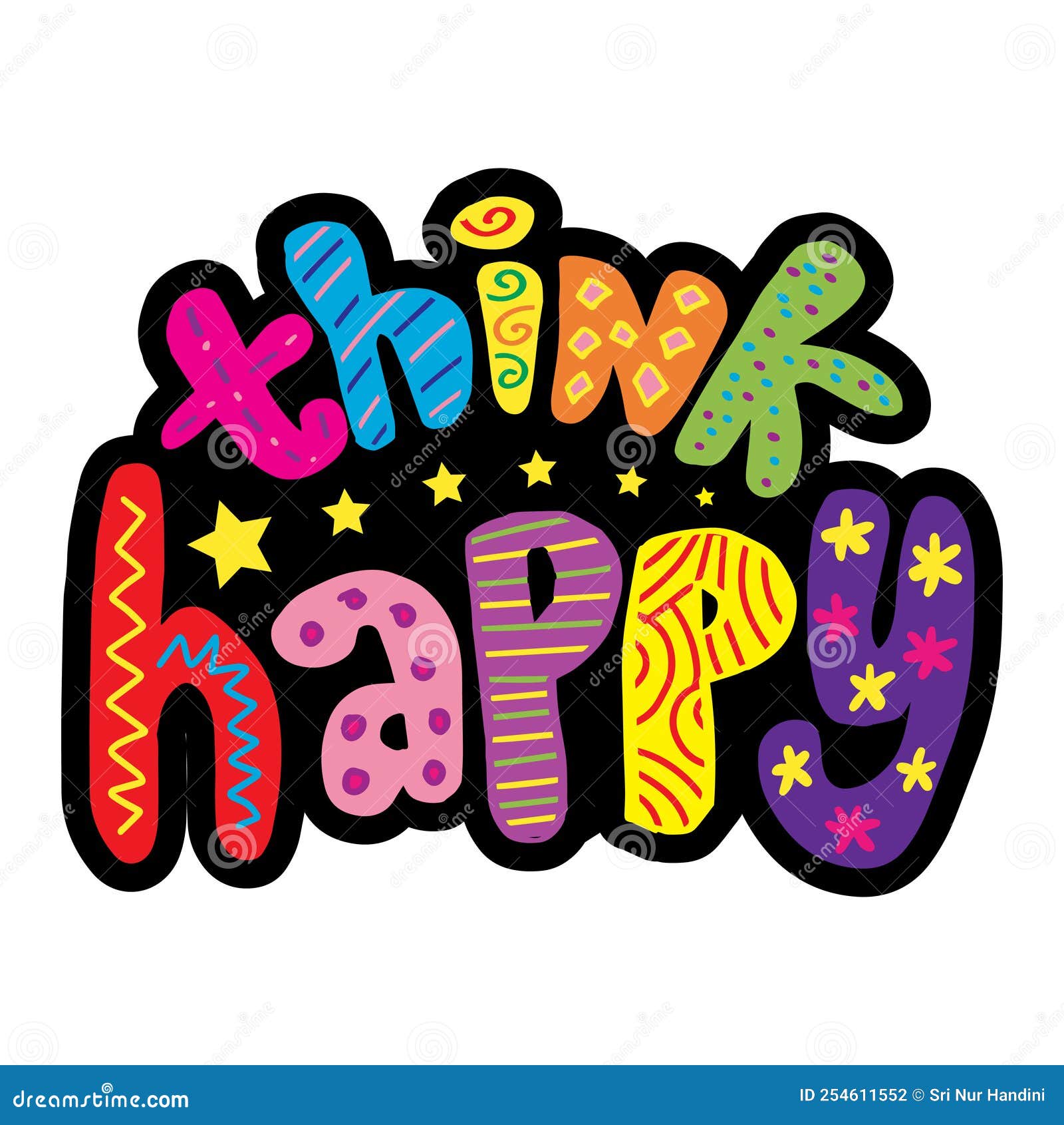 Think Happy Hand Lettering Decorative. Stock Vector - Illustration of ...
