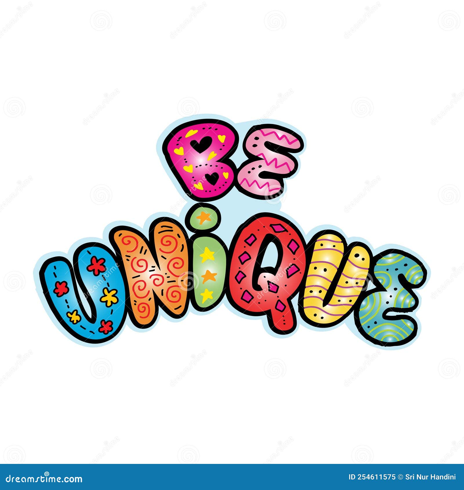 Be Unique Word Hand Lettering Decorative. Stock Vector - Illustration ...