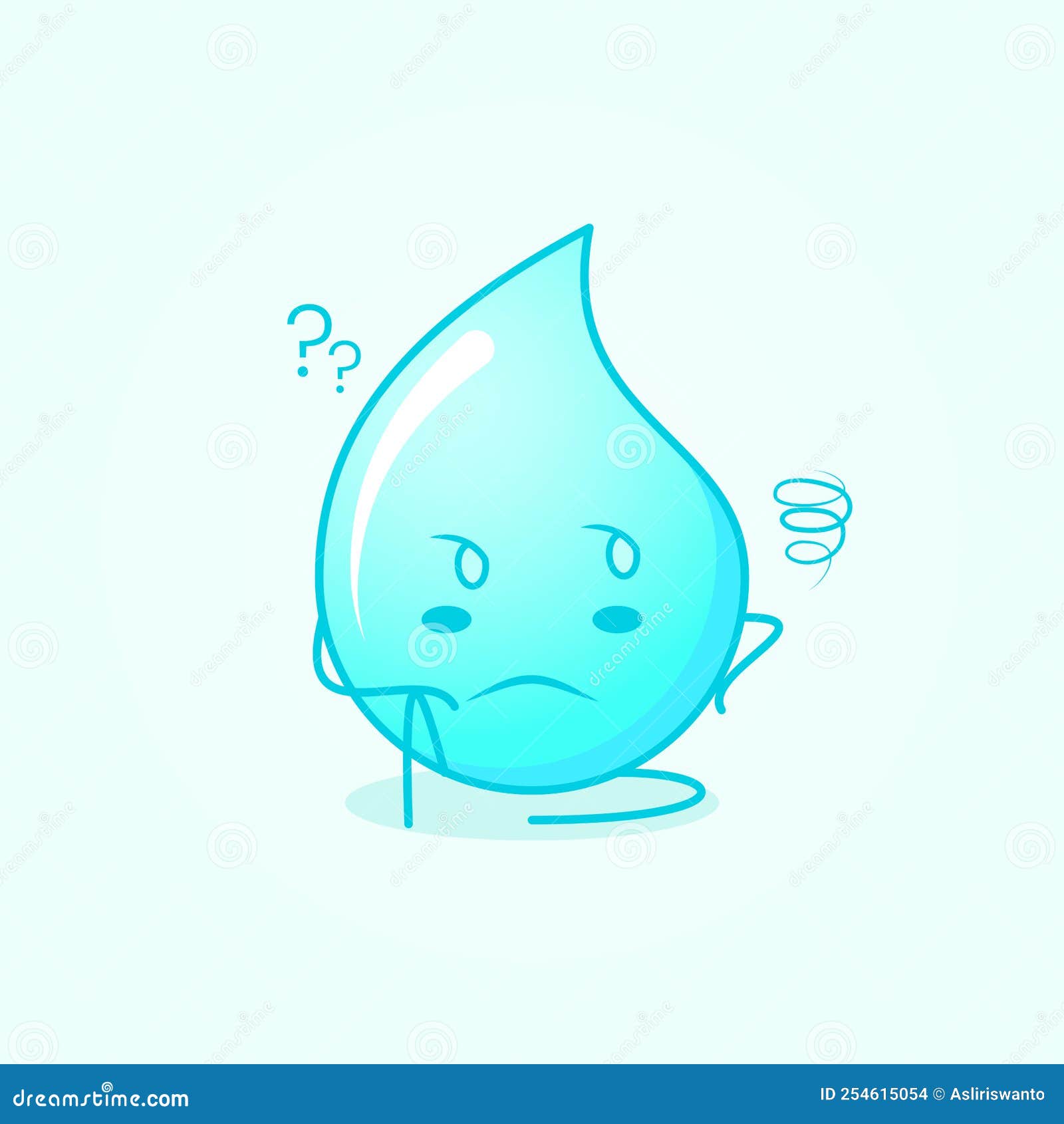 Cute Water Cartoon with Thinking Expression and Sit Down. Water Blue ...