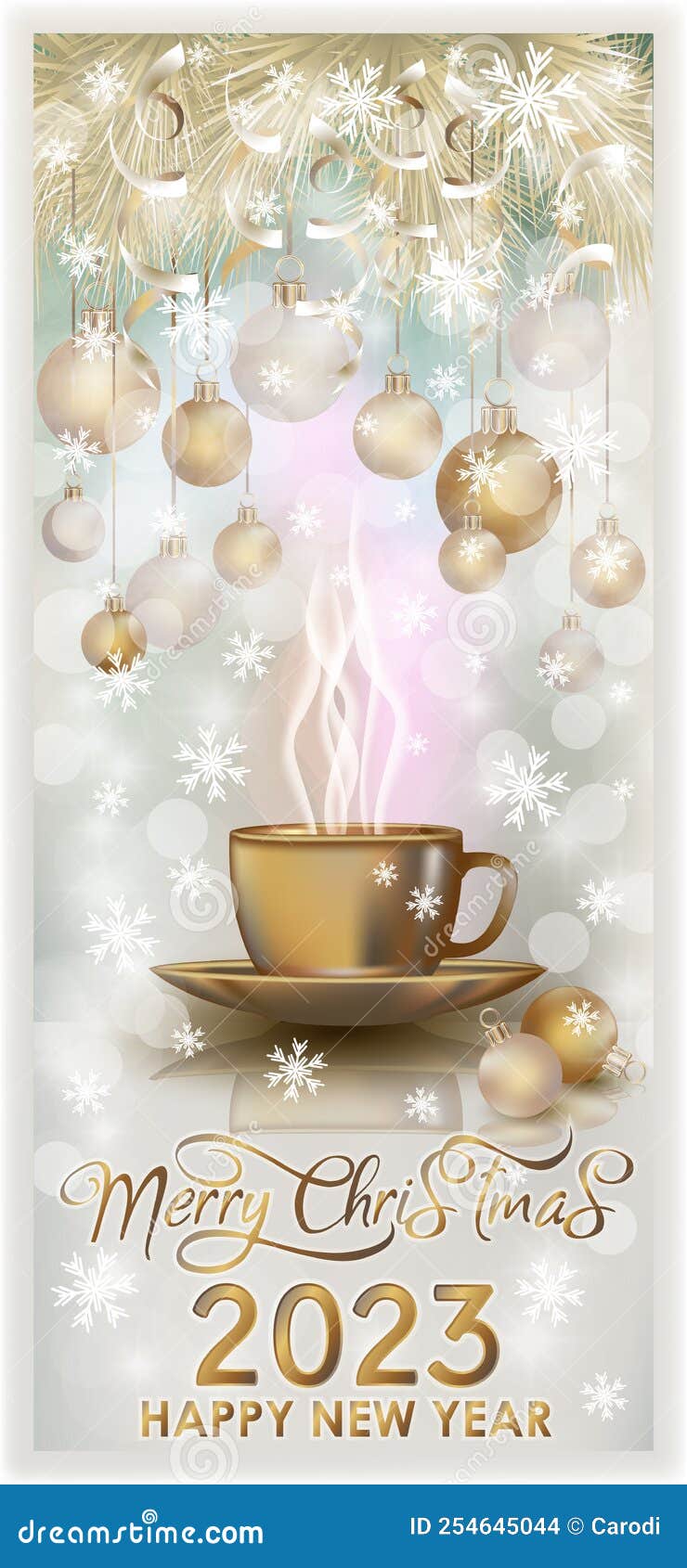 New 2023 Year and Happy Christmas Banner with Xmas Balls and Coffee Cap ...