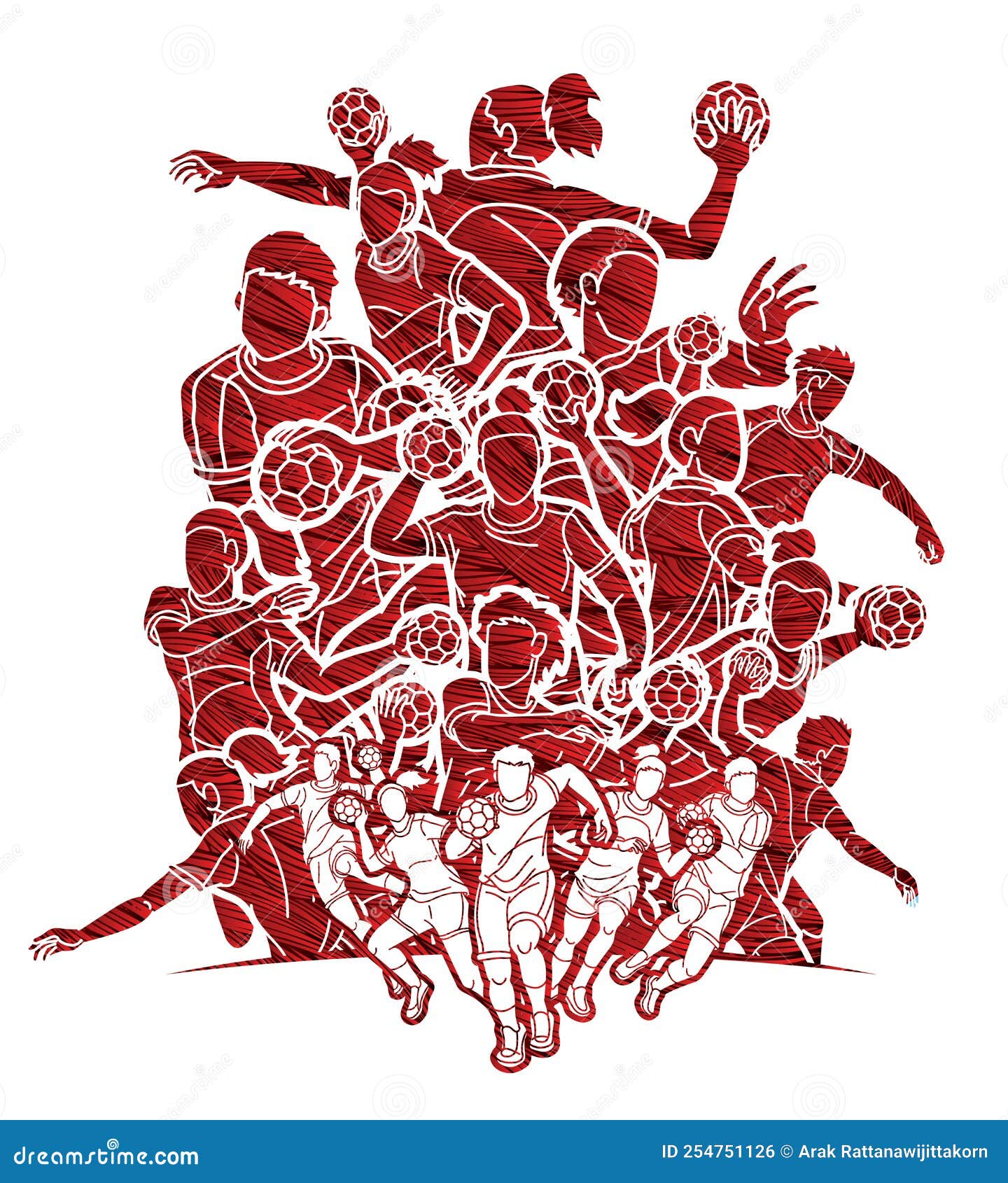 Group of Handball Players Team Male and Female Action Together Cartoon ...