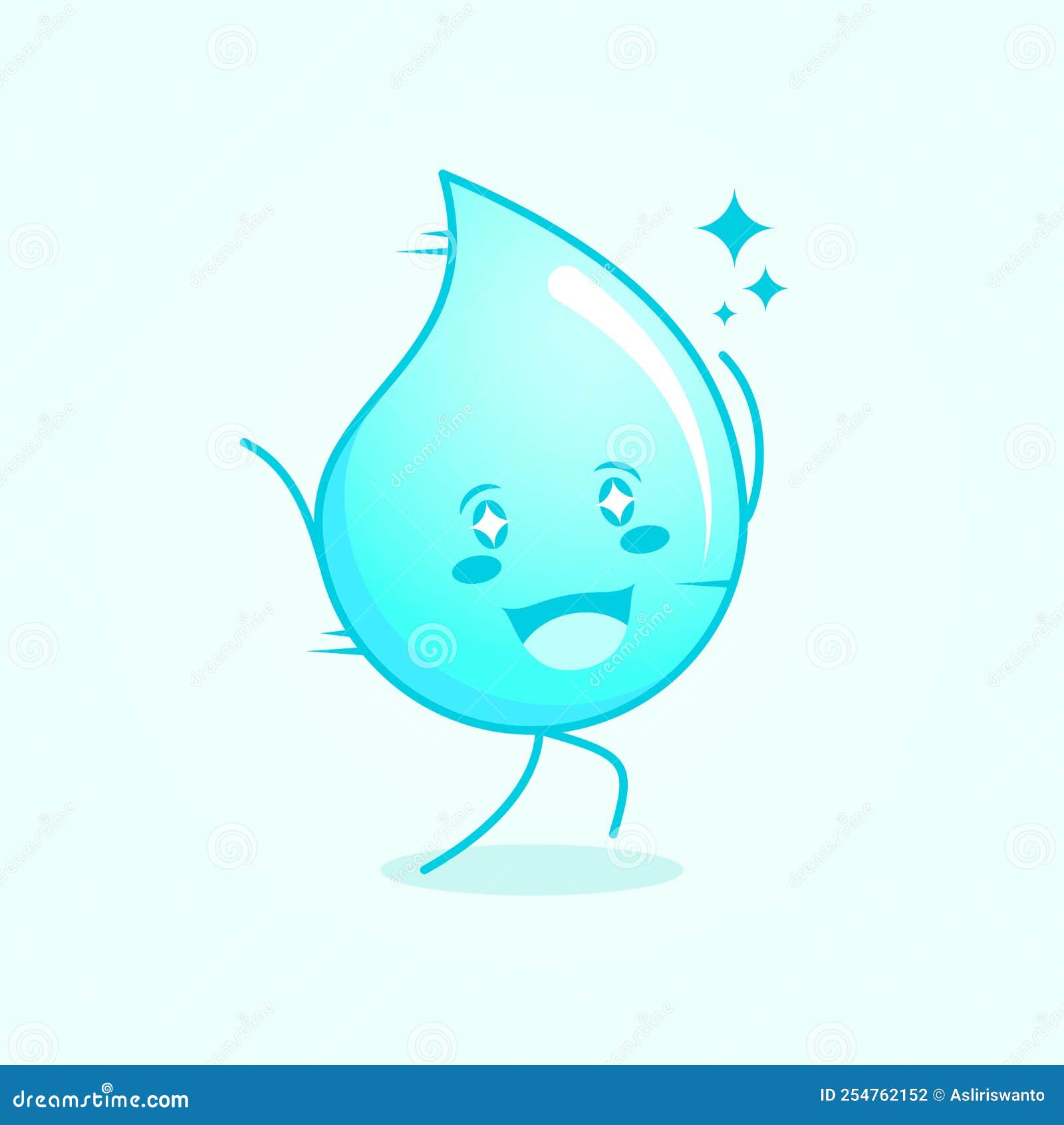 Cute Water Cartoon with Happy Expression. Run, Two Hands Up and ...