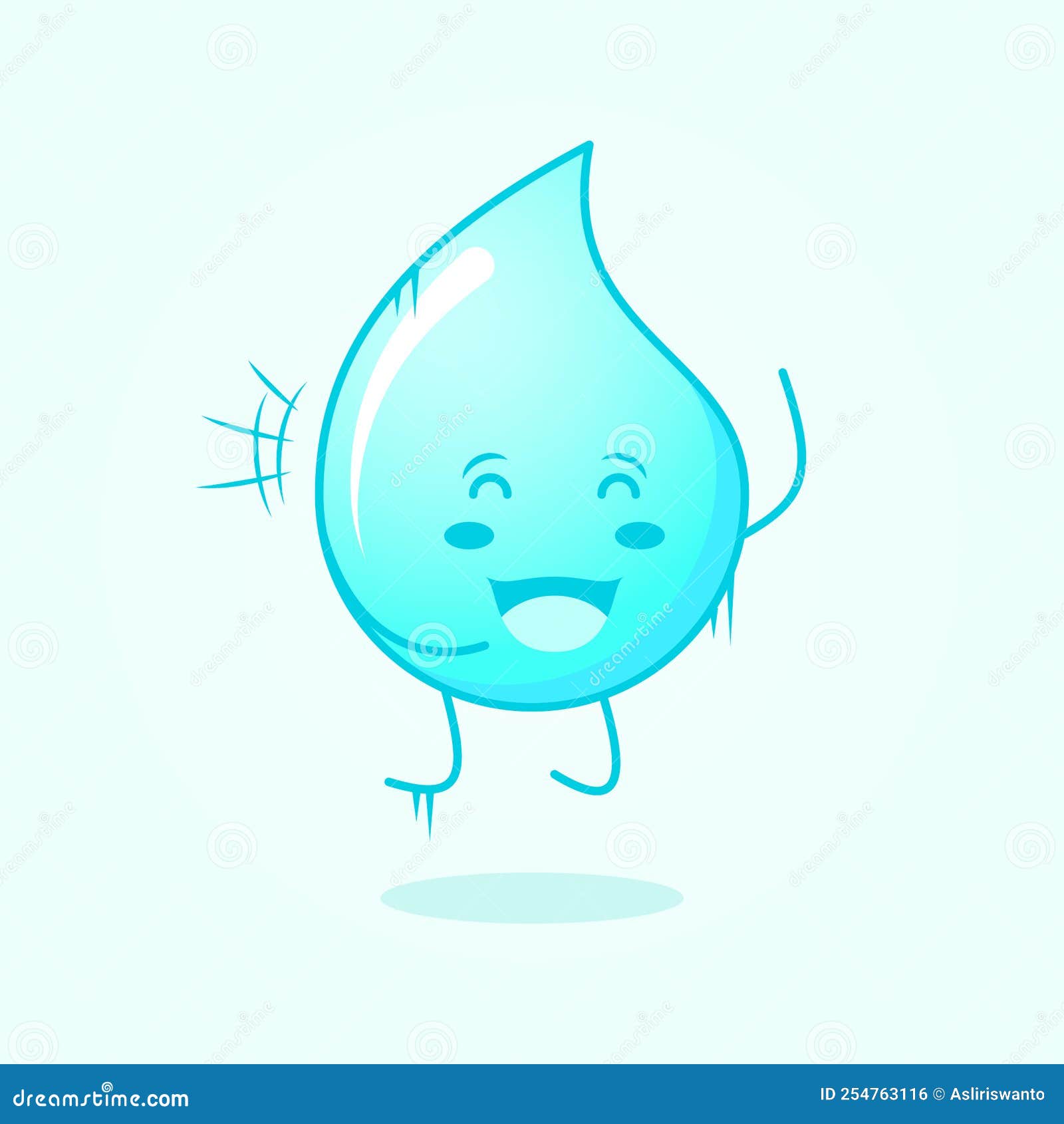 Cute Water Cartoon with Smile and Happy Expression. Jump, Close Eyes ...