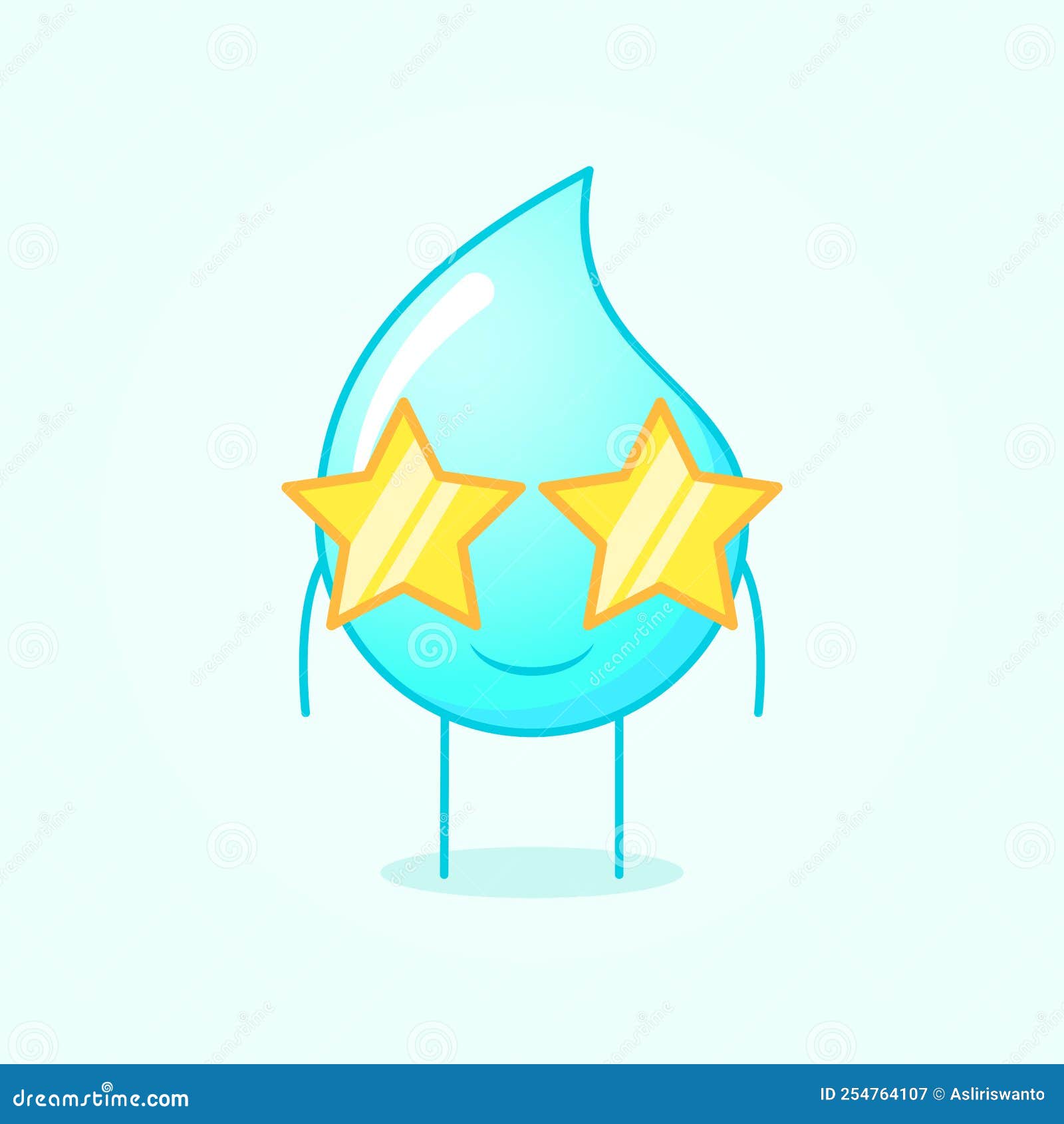 Cute Water Cartoon with Smile Expression and Stars Eyeglasses. Blue and ...