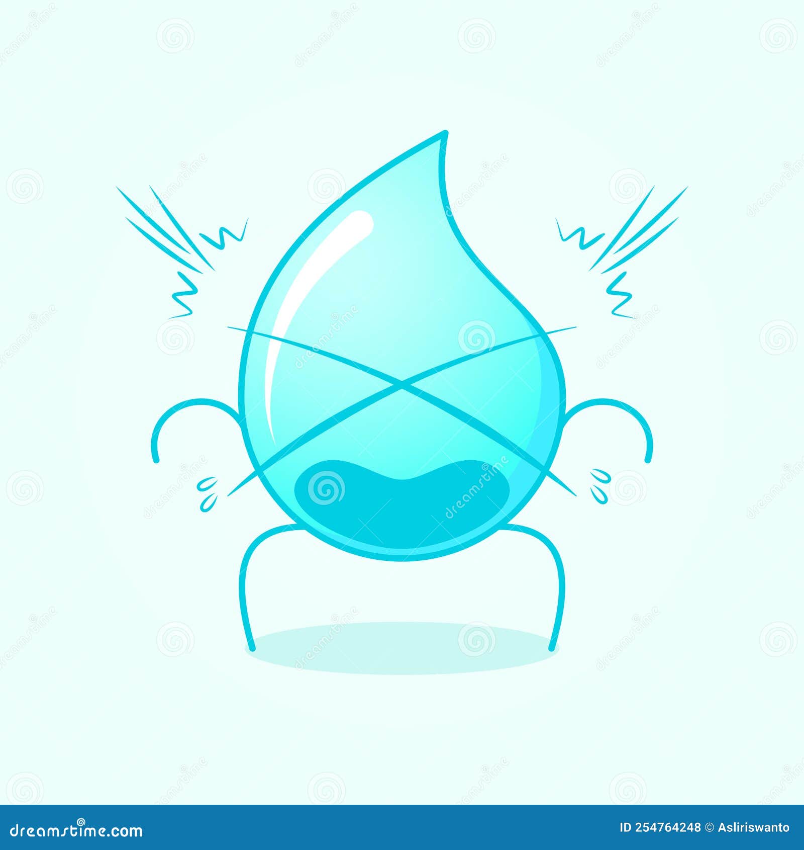 Cute Water Cartoon with Shocked Expression and Mouth Open. Blue and ...