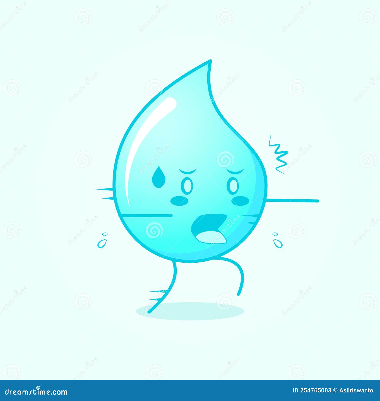 Cute Water Cartoon with Afraid Expression and Run. Blue and White Stock ...