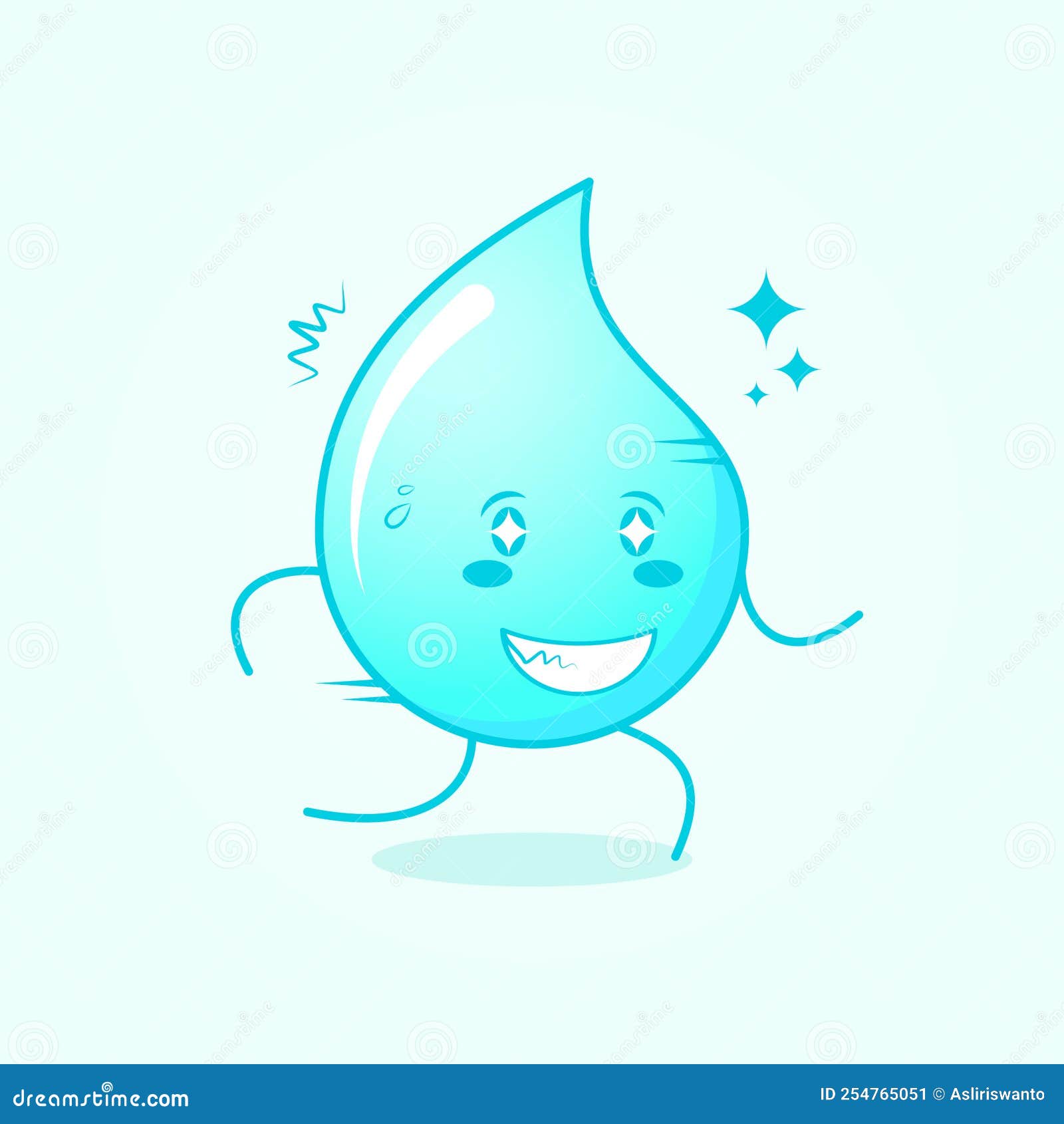 Cute Water Cartoon with Happy Expression, Sparkling Eyes, Run and ...