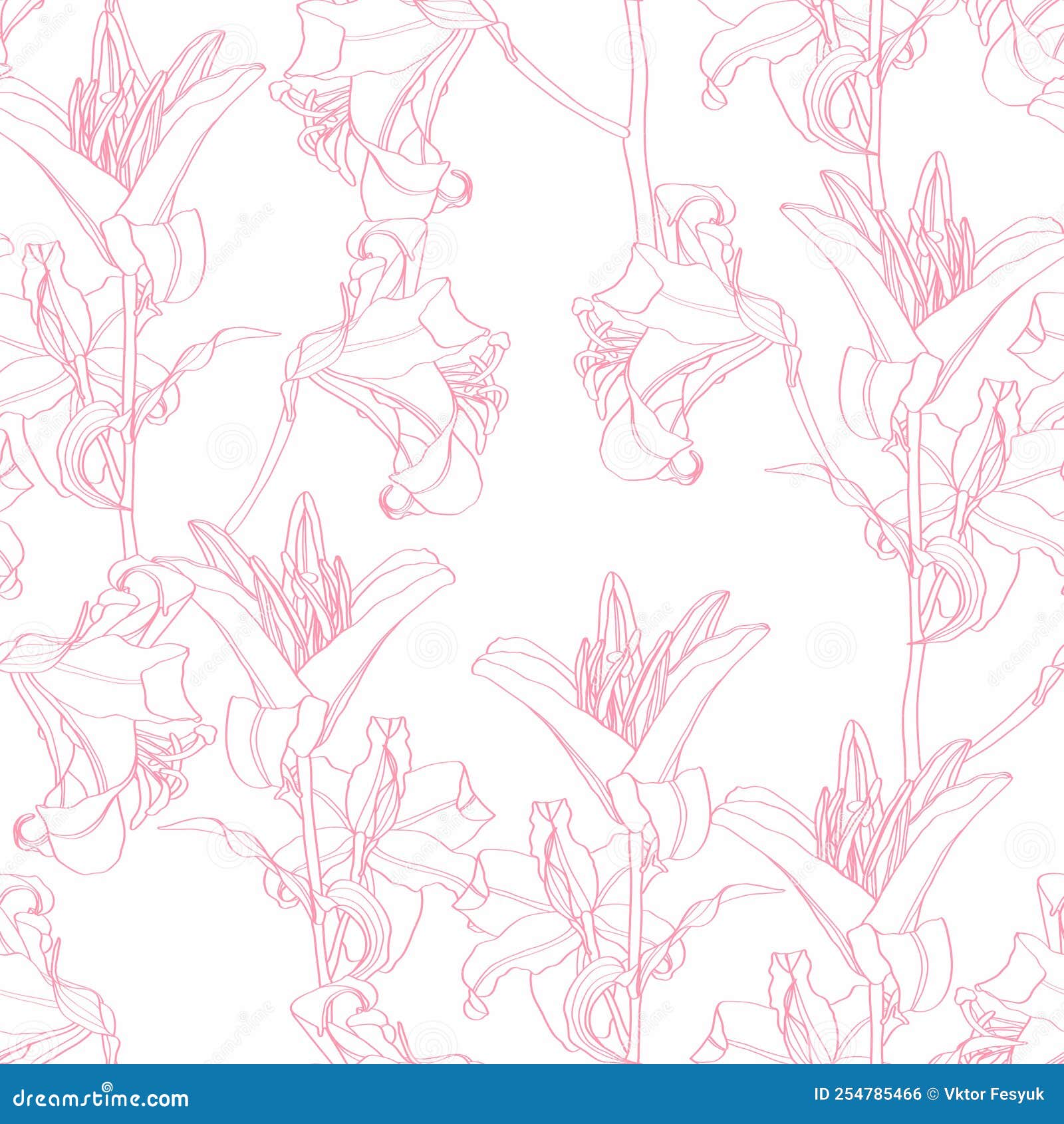 Beautiful Outline Floral Pattern Lily Flowers. Seamless Texture. for ...