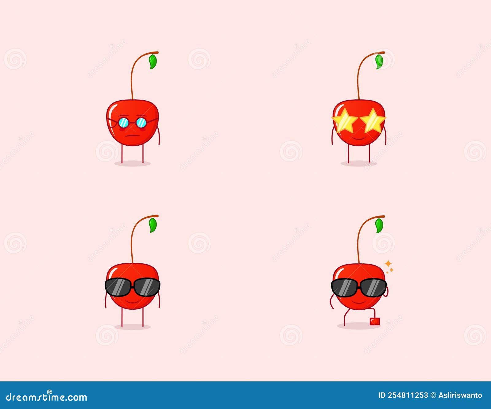 Collection of Cute Cherry Cartoon Character with Serious, Smile and ...