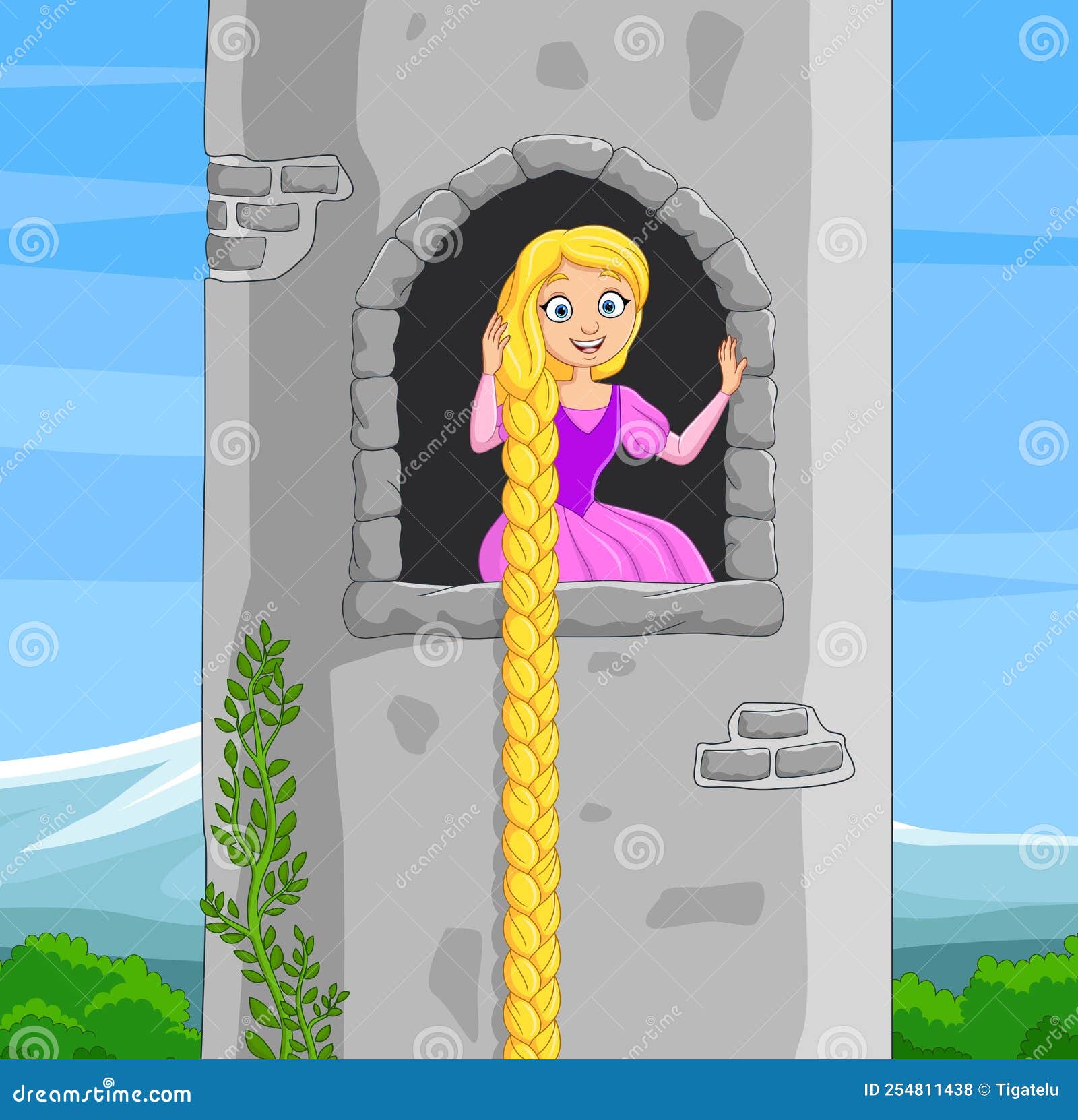 Cartoon Beautiful Rapunzel at Castle Window Stock Vector - Illustration ...